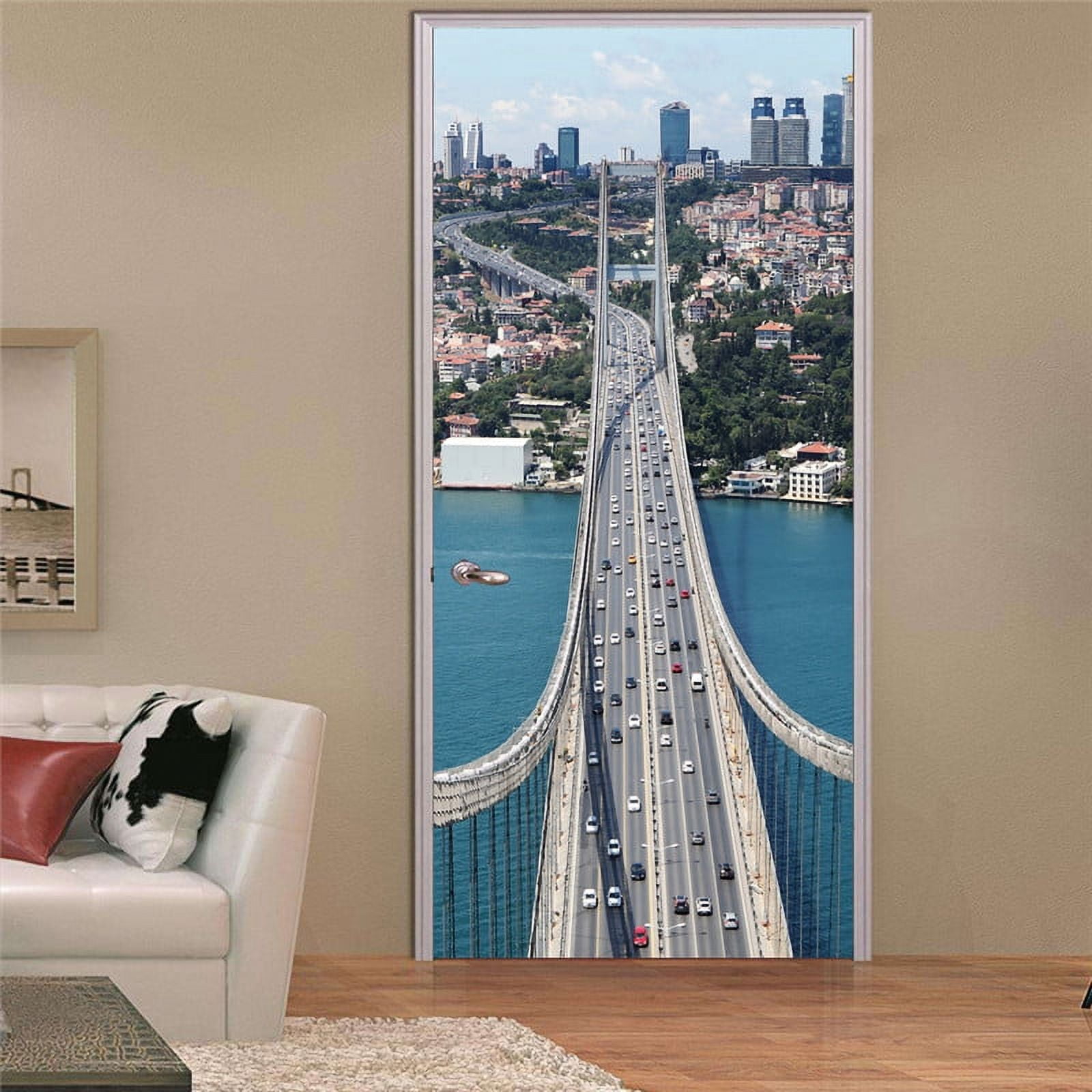 Modern City Building Door Mural Home Decor 3D Print Furniture Wall ...