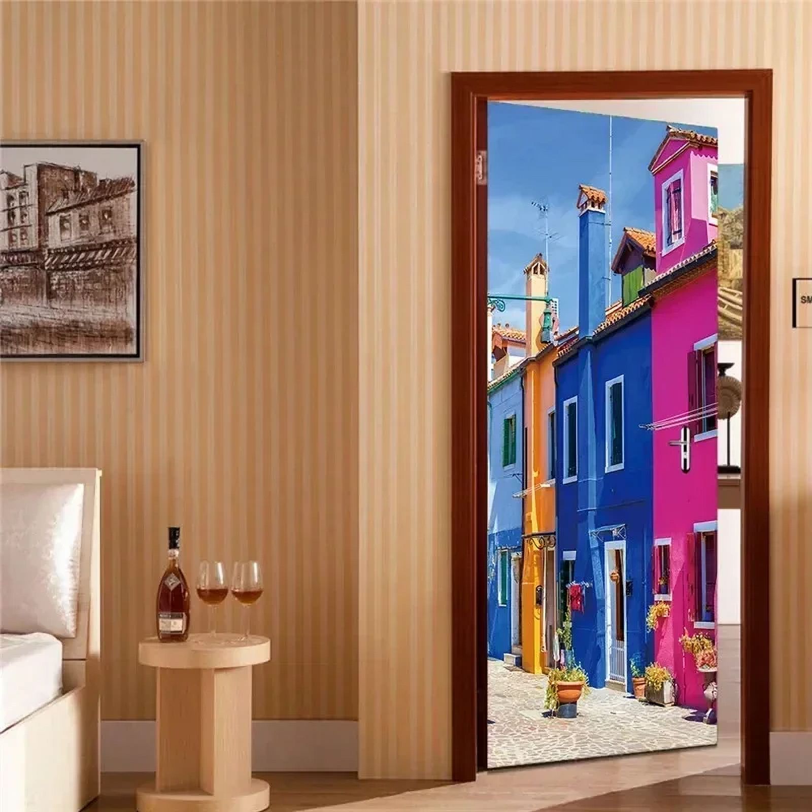 Modern City Building Door Sticker Mural Home Decor Furniture Wall ...