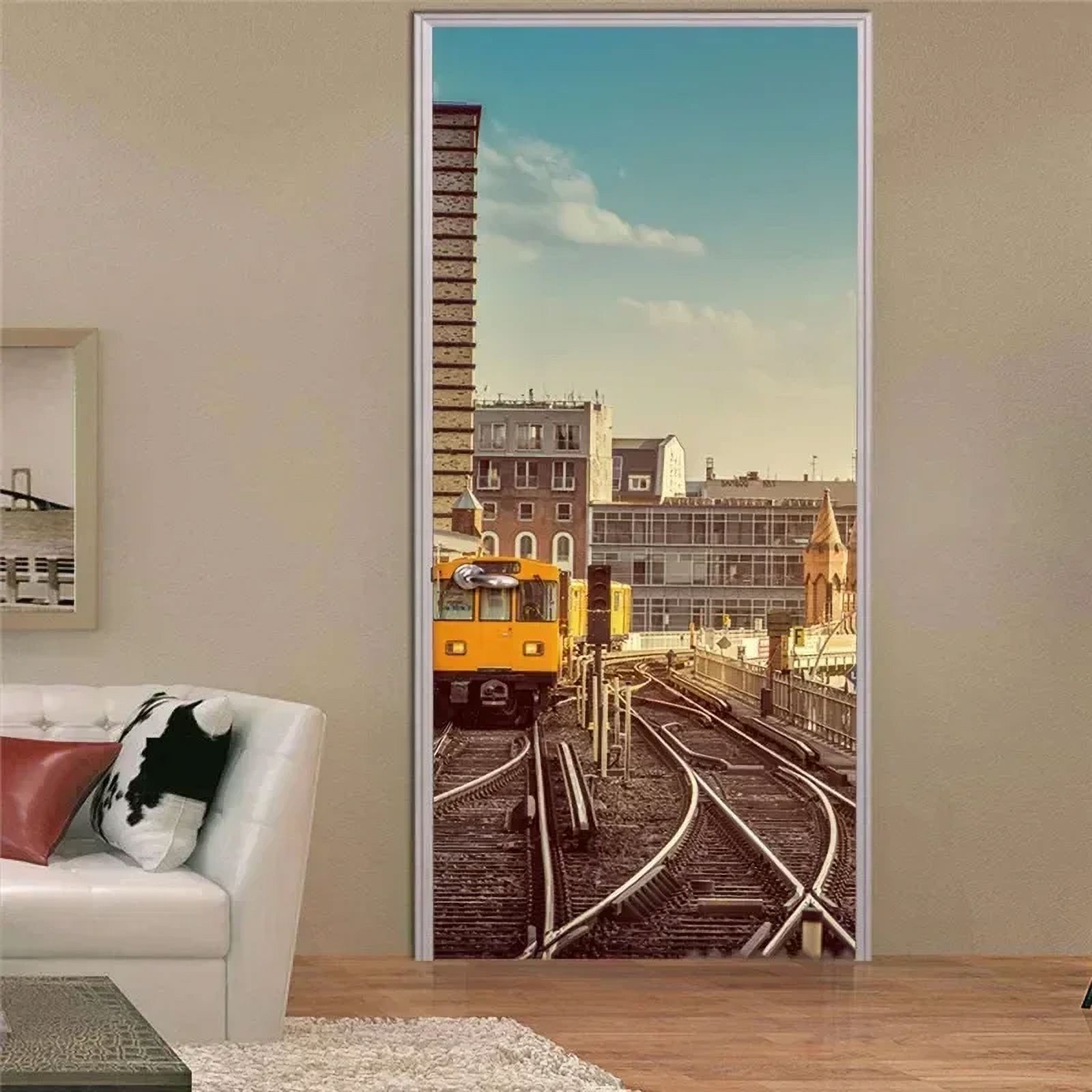 Modern City Building Door Sticker Mural Home Decor Furniture Wall ...