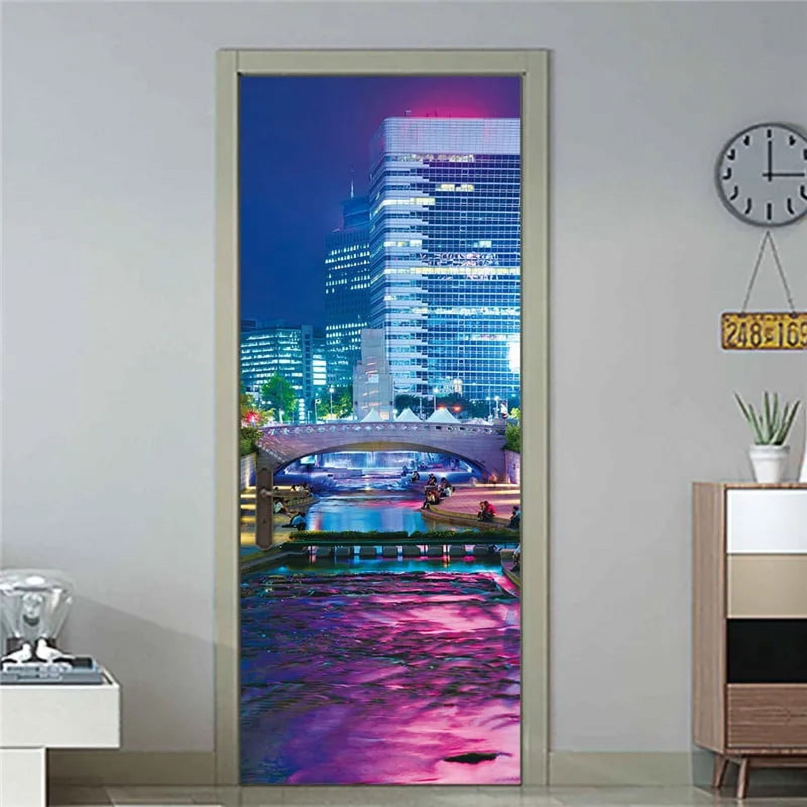 Modern City Building Door Sticker Mural Home Decor Furniture Wall ...