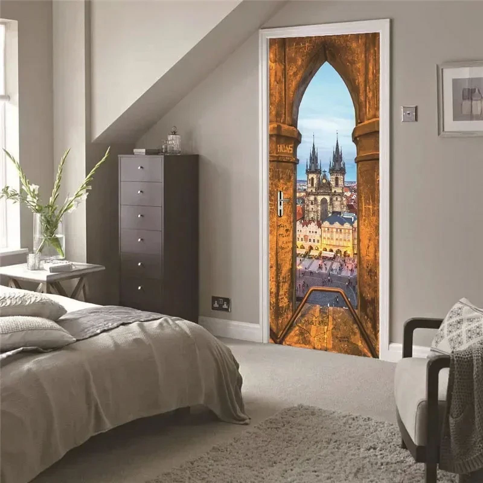 Modern City Building Door Sticker Mural Home r Furniture Wall ...