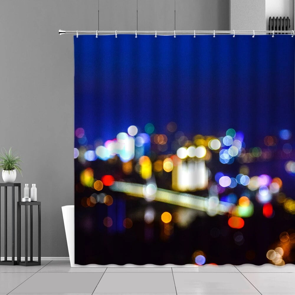 Modern City Chic Night Scenery Decor Shower Curtains Street Landscape ...