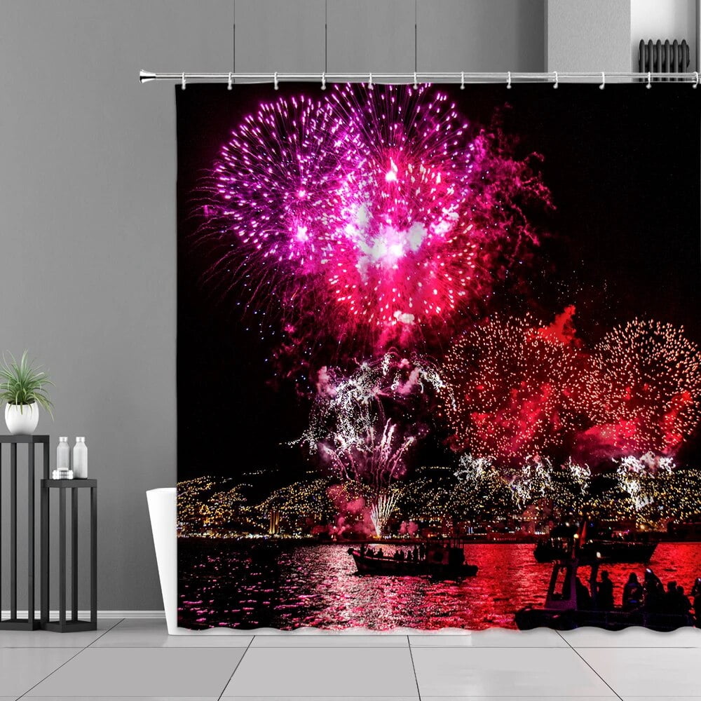 Modern City Chic Night Scenery Decor Shower Curtains Street Landscape ...