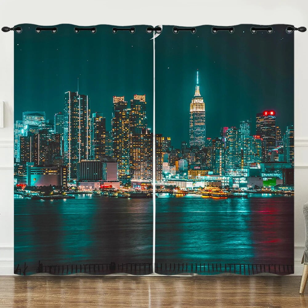 Modern Cityscape Curtains Urban Usa Illustration Window Curtains for ...