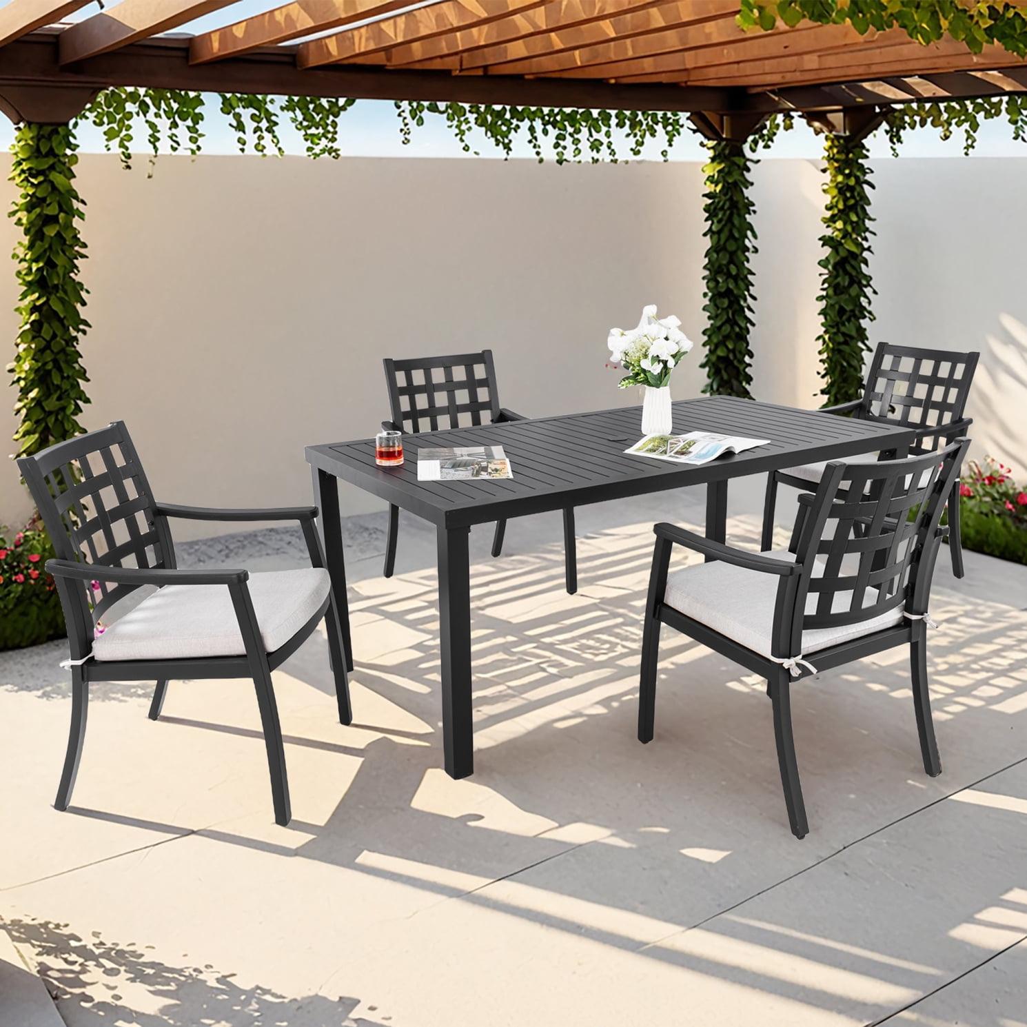 Modern Classic 5-Piece Outdoor Dining Set with Cast Aluminum Rust-Free ...