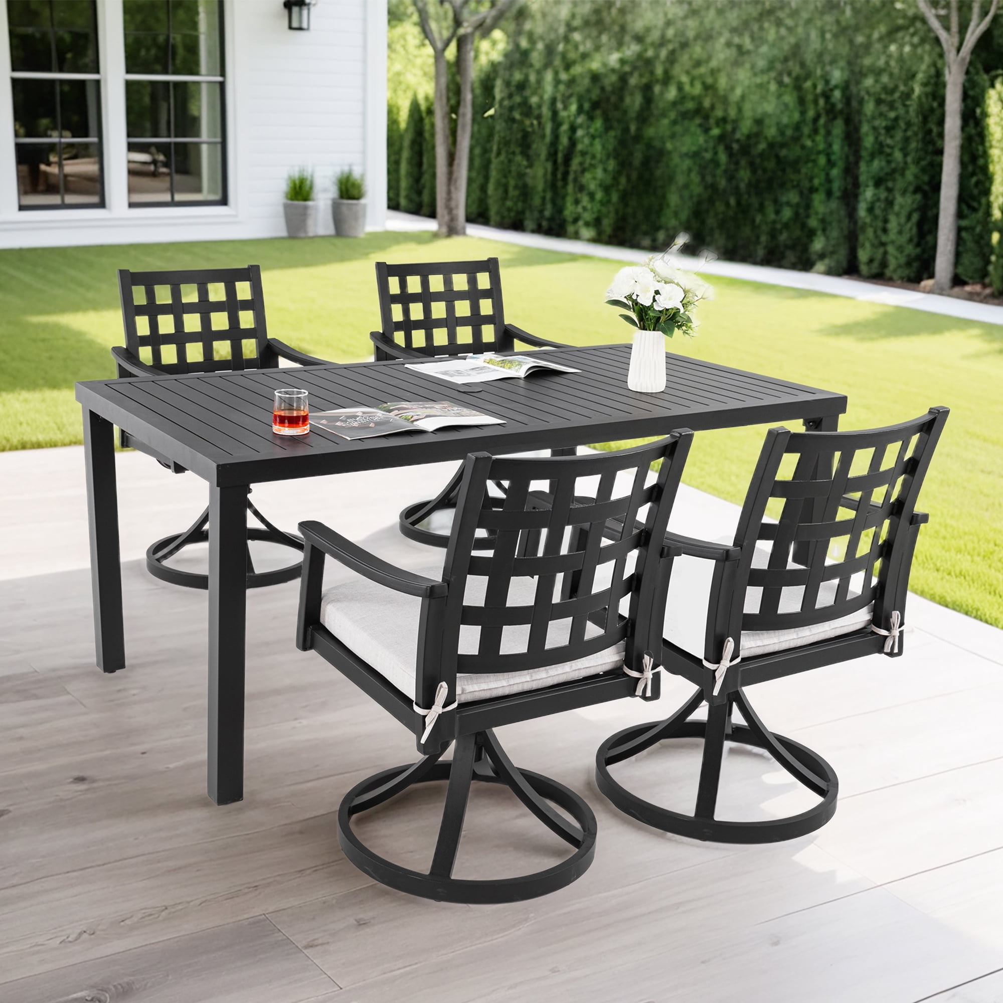 Modern Classic 5PC Outdoor Patio Dining Set, A Rectangular Table & Four ...