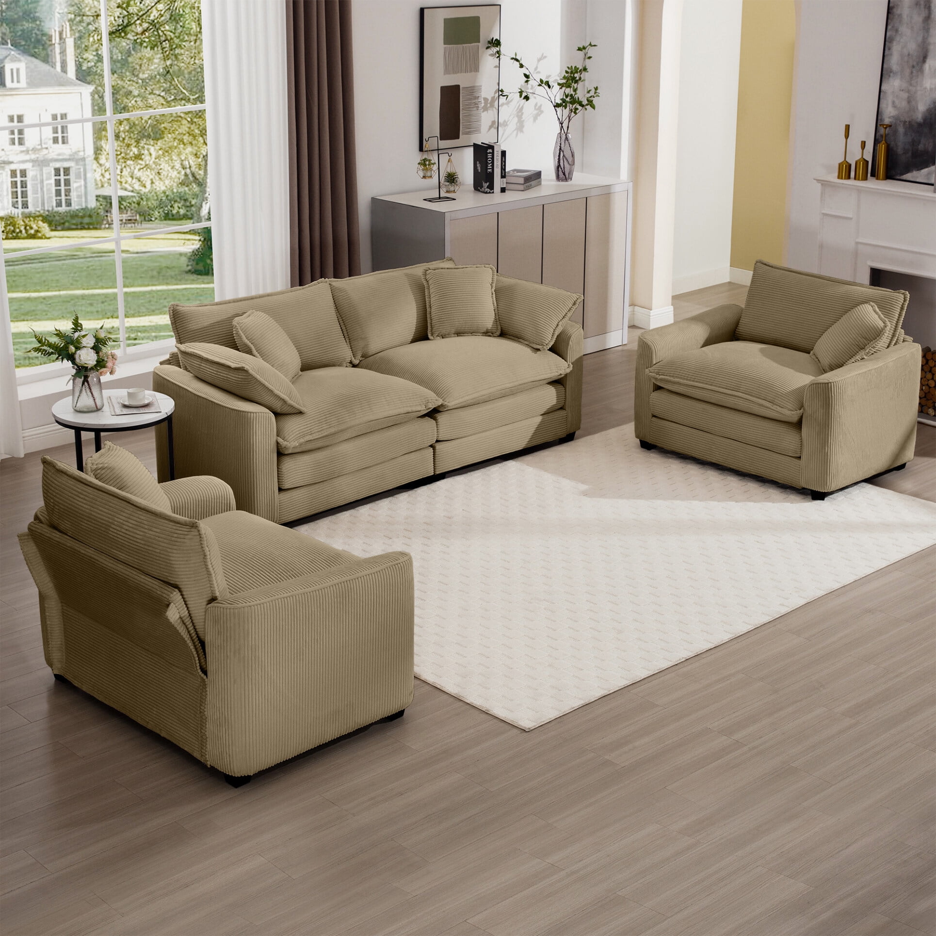 Modern Classic Home Theater Sofa Set with Memory Foam Cushions & Tan ...