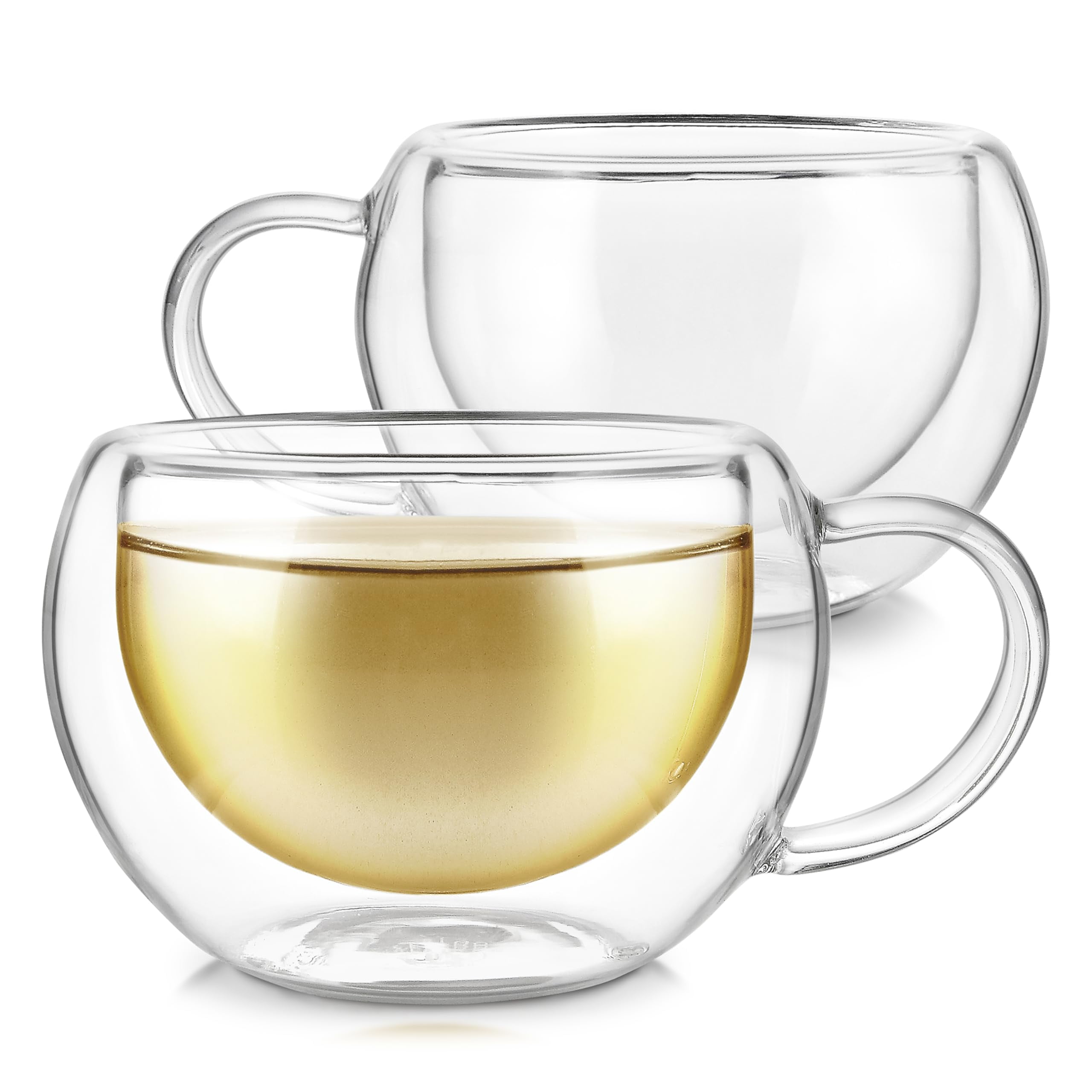 Modern Classic Insulated Cups – 6 oz / 200 ml – Set of 2 Double Walled Glass Cups for Tea or ...