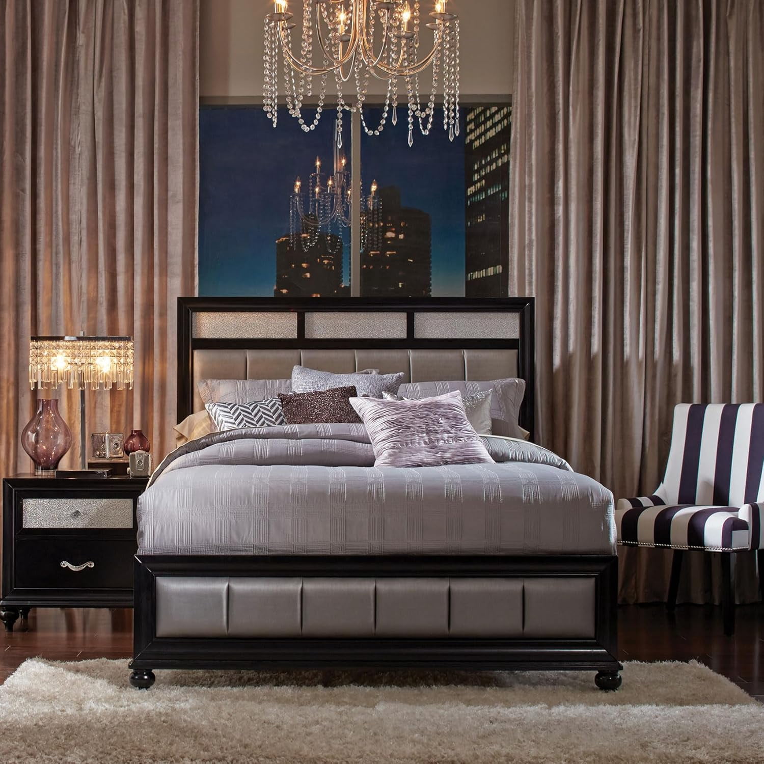 Modern Classic Leatherette Upholstered Eastern Bed Frame with Black ...