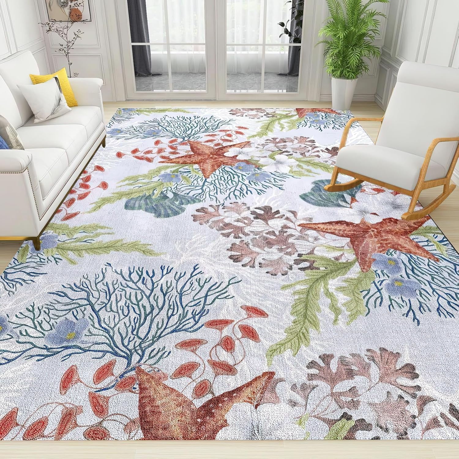 Modern Coastal Beach Theme Area Rug 4x6ft Rug Beach Plant Starfish ...