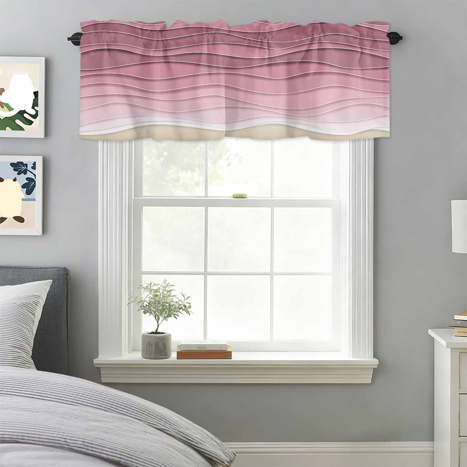 Modern Coastal Ocean Pink Sea Waves Valances for Windows,Rod Pocket ...