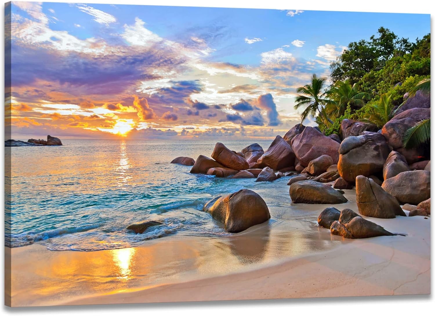 Modern Coastal Palm Tree Canvas Wall Art, Tropical Beach Ocean Seascape ...