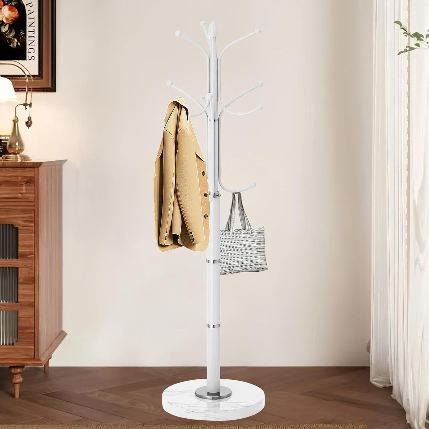 Modern Coat Rack with Natural Marble Base, Metal Coat Racks ...