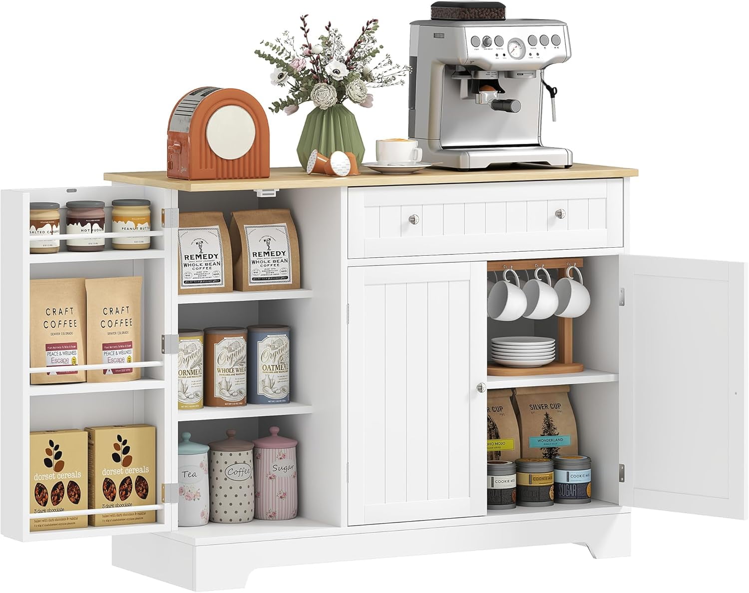 Modern Coffee Bar Cabinet with Storage, Sideboard Buffet Cabinet with ...
