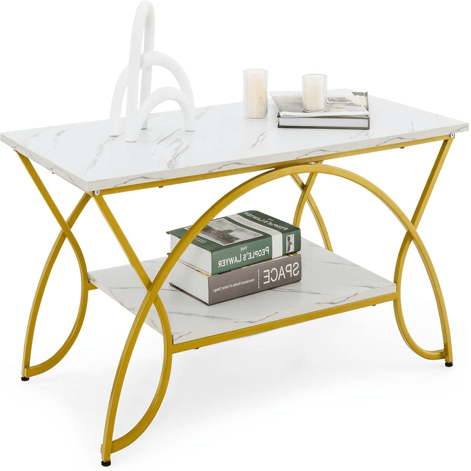 Modern Coffee Table 2-Tier Rectangular Center Table with Storage Shelf ...