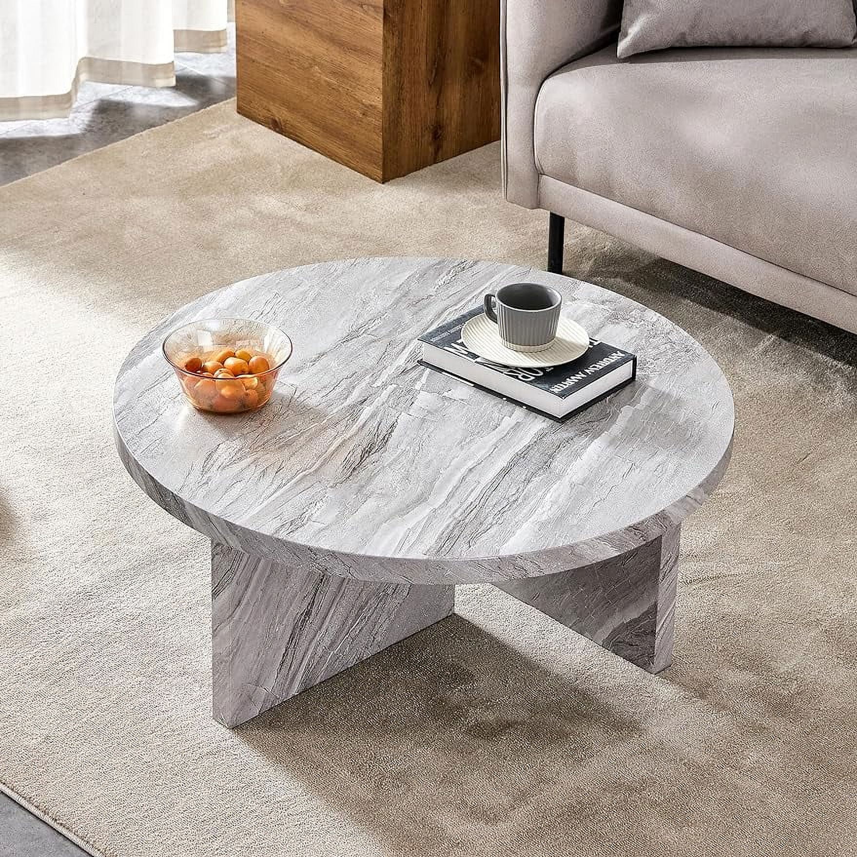 Modern Coffee Table 31.4" Round Coffee Table with Imitation Marble ...