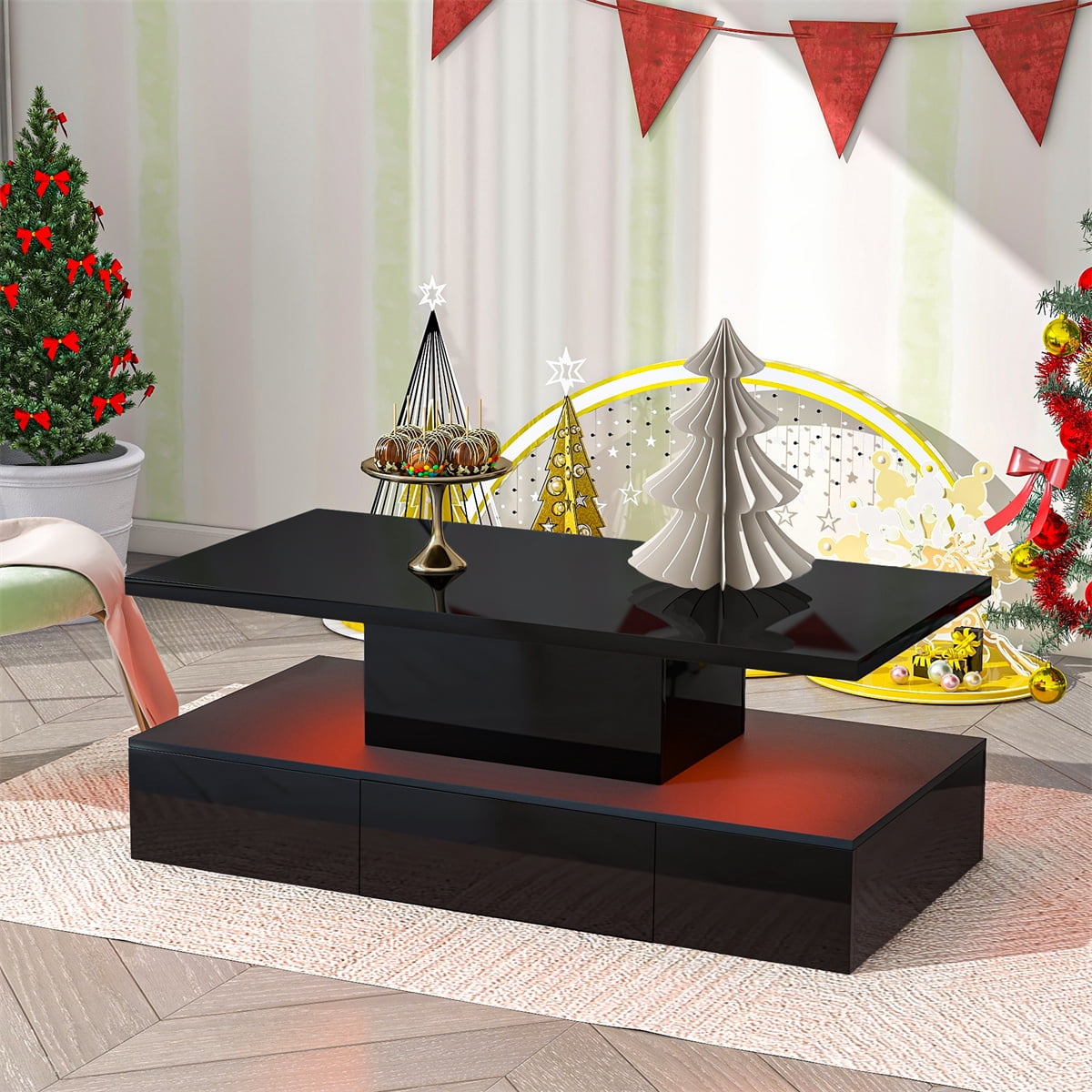 Modern Coffee Table Cocktail Table, 2-Tier Rectangle Center Table with ...