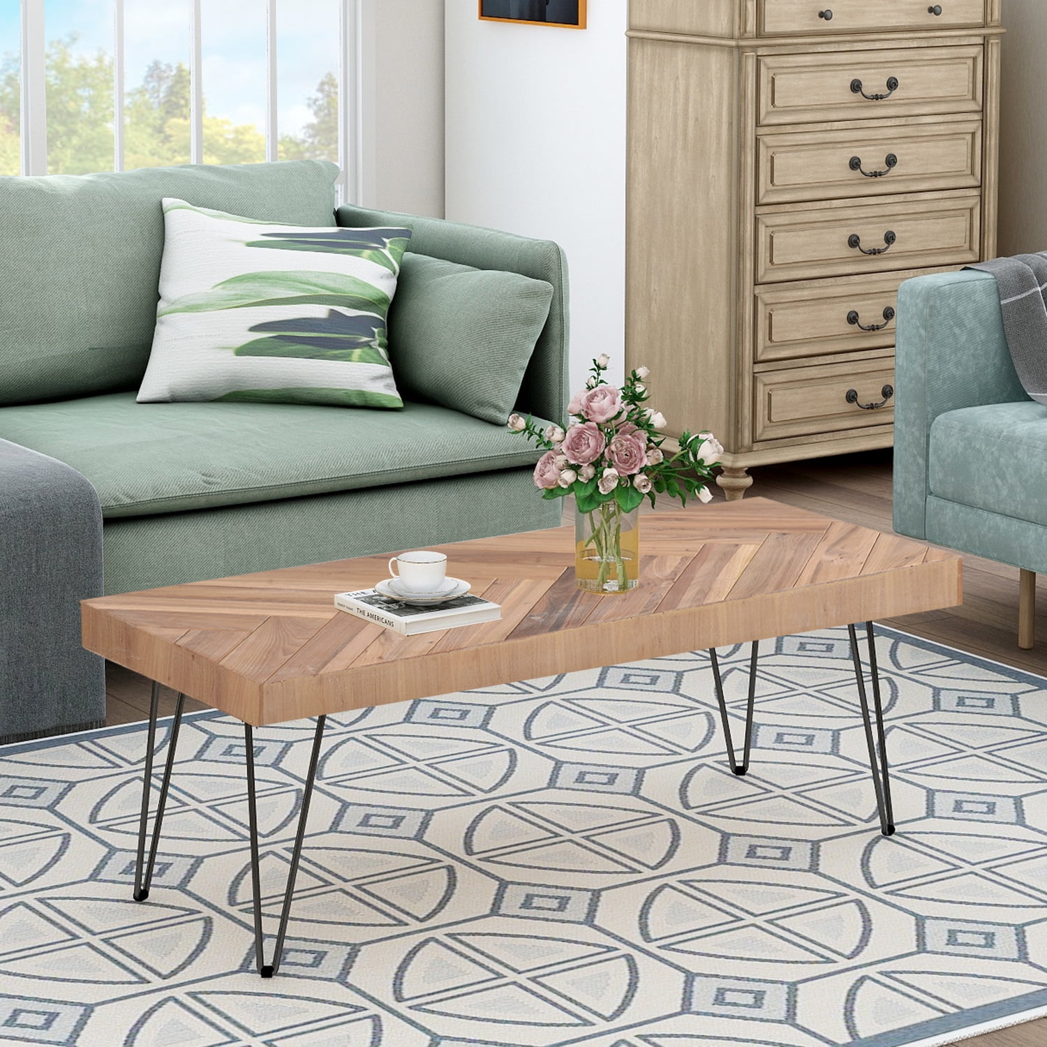 Modern Coffee Table Easy Assembly Tea Table for Living Room Metal ...