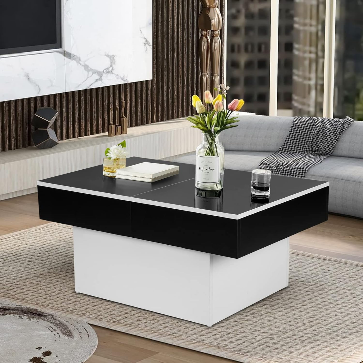 Modern Coffee Table, Extendable Center Table, Living Room Table with 2 ...