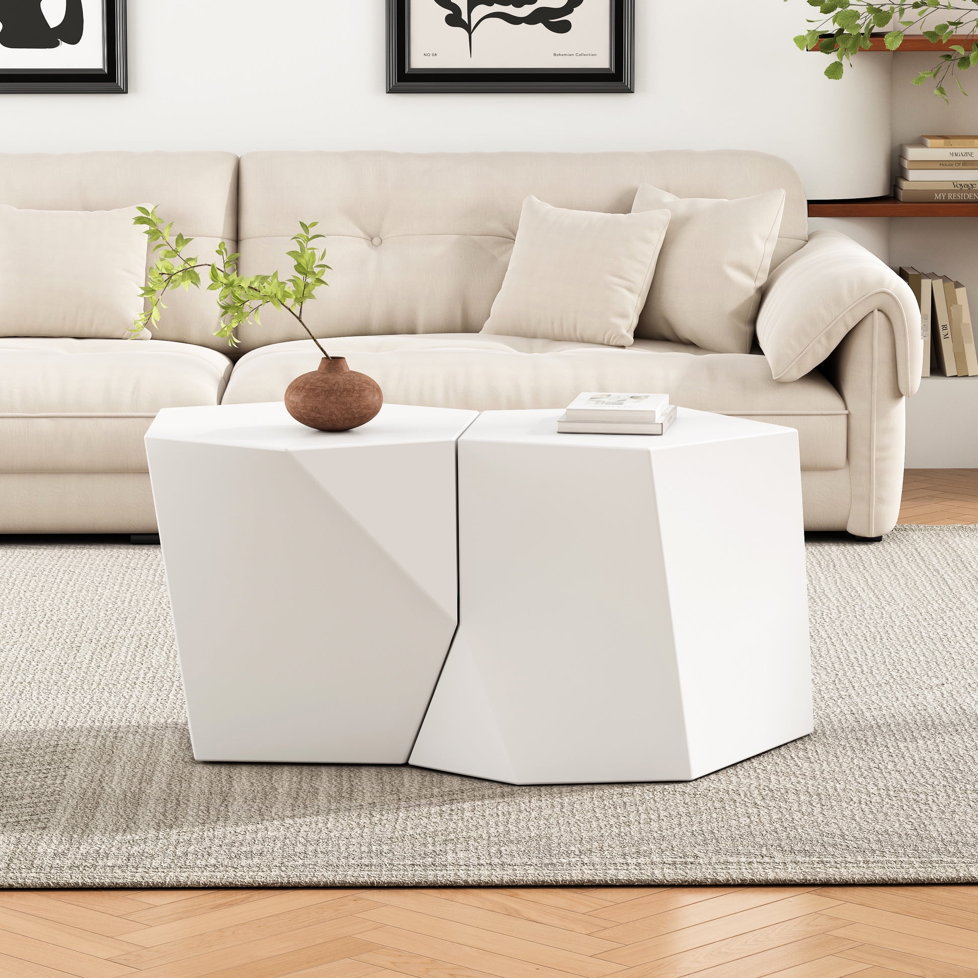 Modern Coffee Table , Geometric Outlook, And Easy To Clean, White For ...