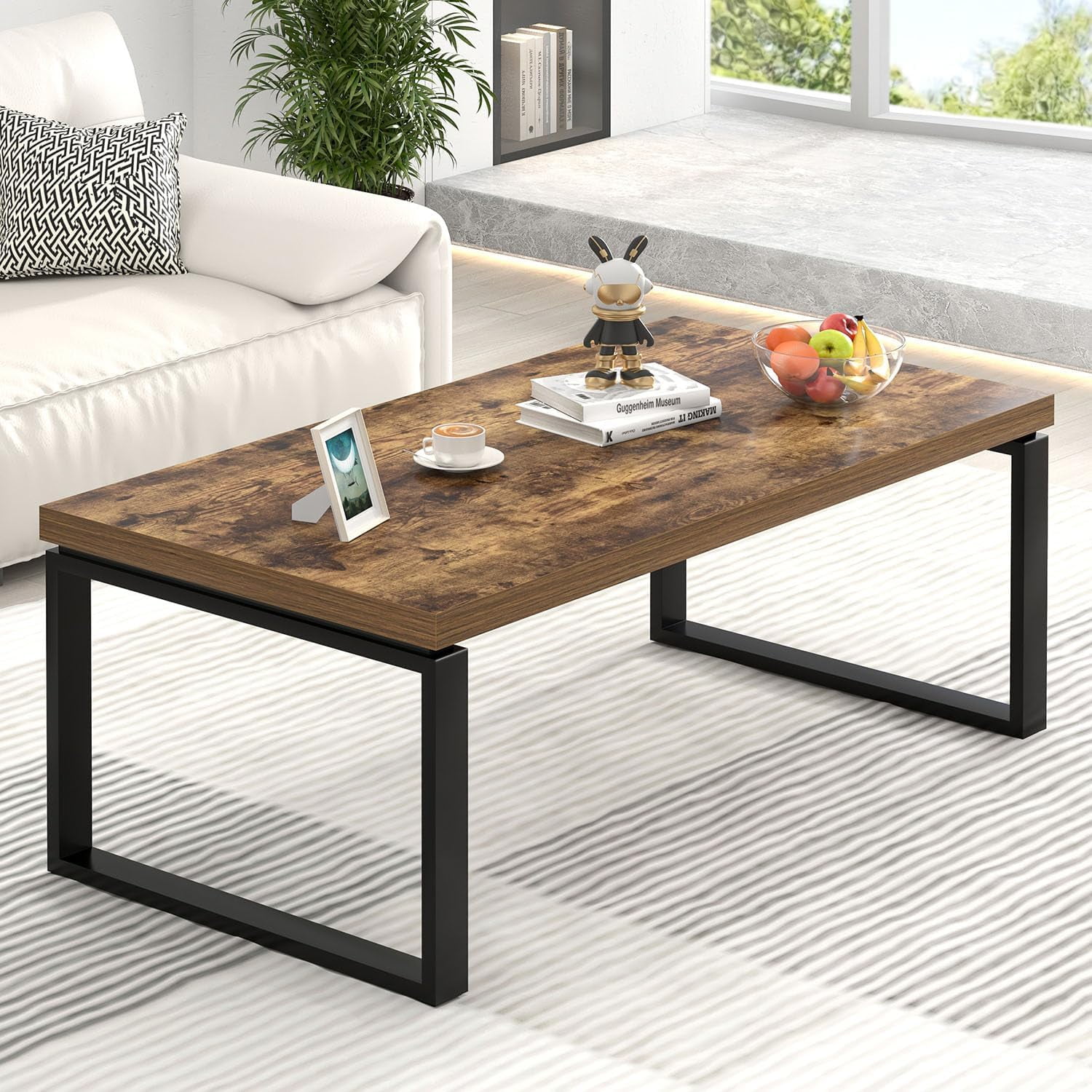 Modern Coffee Table, Industrial Wood and Metal Center Table for Living ...