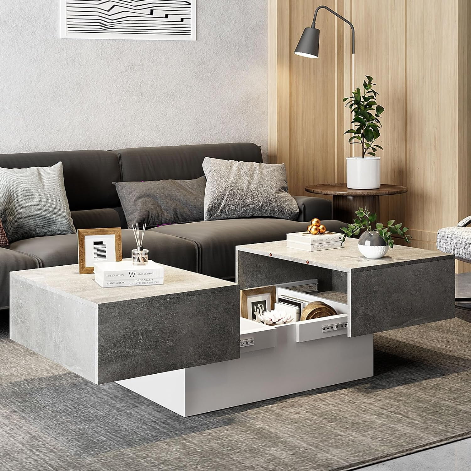 Modern Coffee Table with Large Storage for Living Room, Farmhouse ...