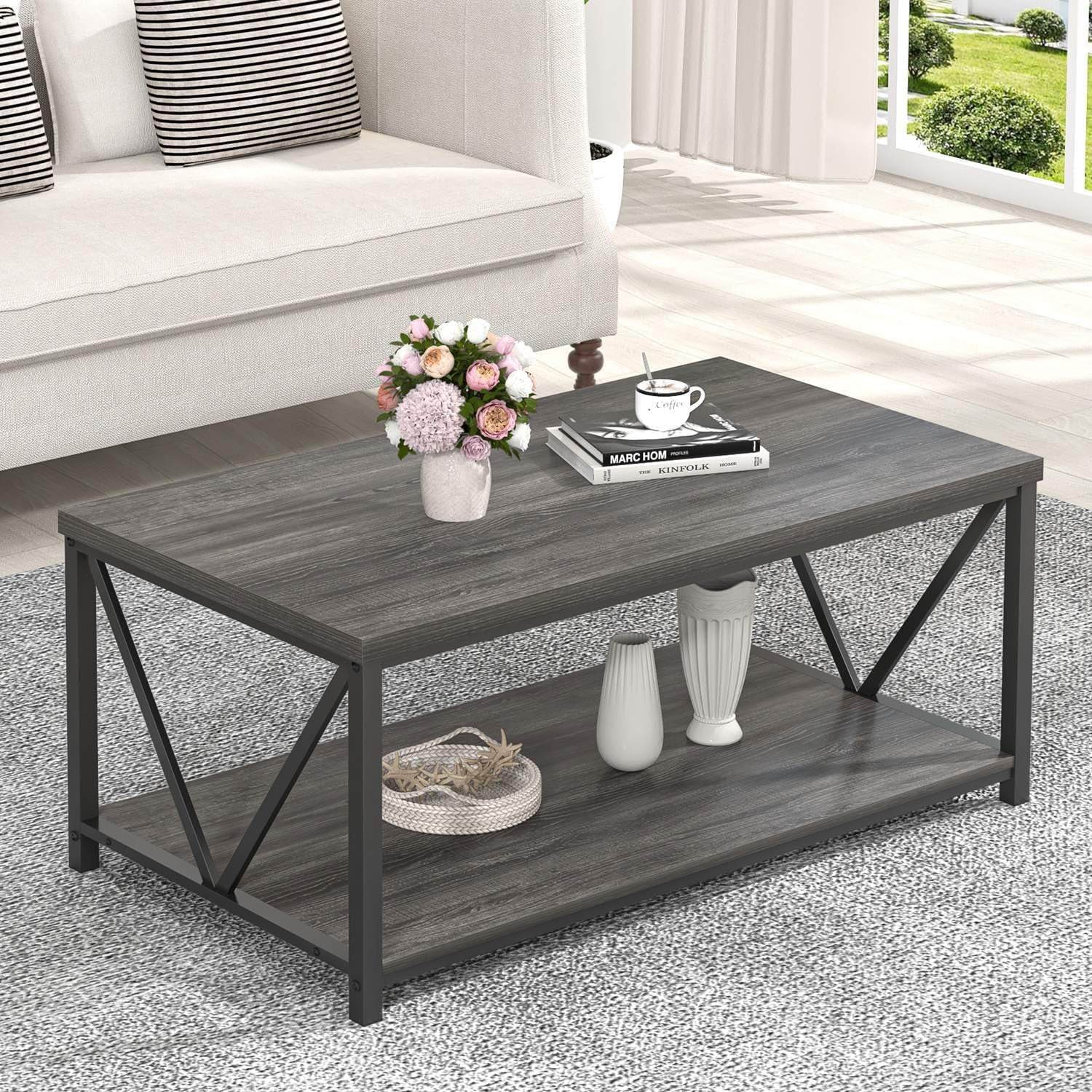 Modern Coffee Table, Living Room Center Table with Storage, Wood and ...