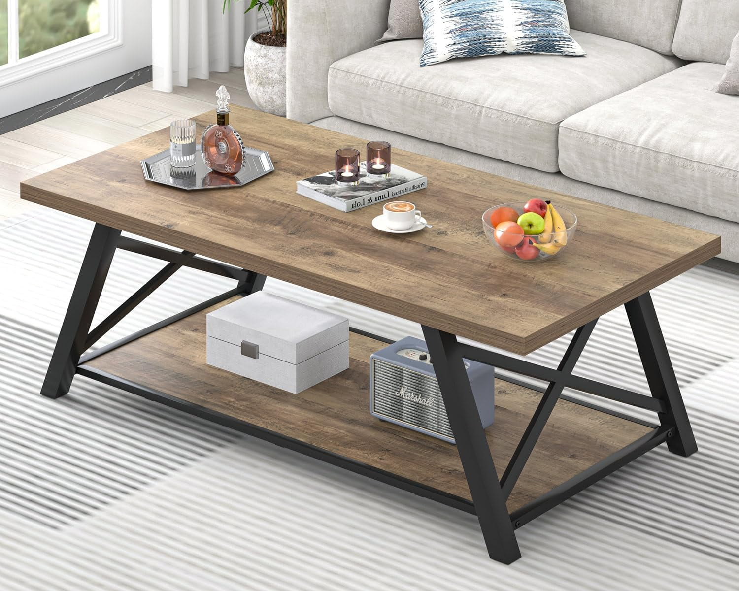 Modern Coffee Table, Rectangle Center Table for Living Room with ...