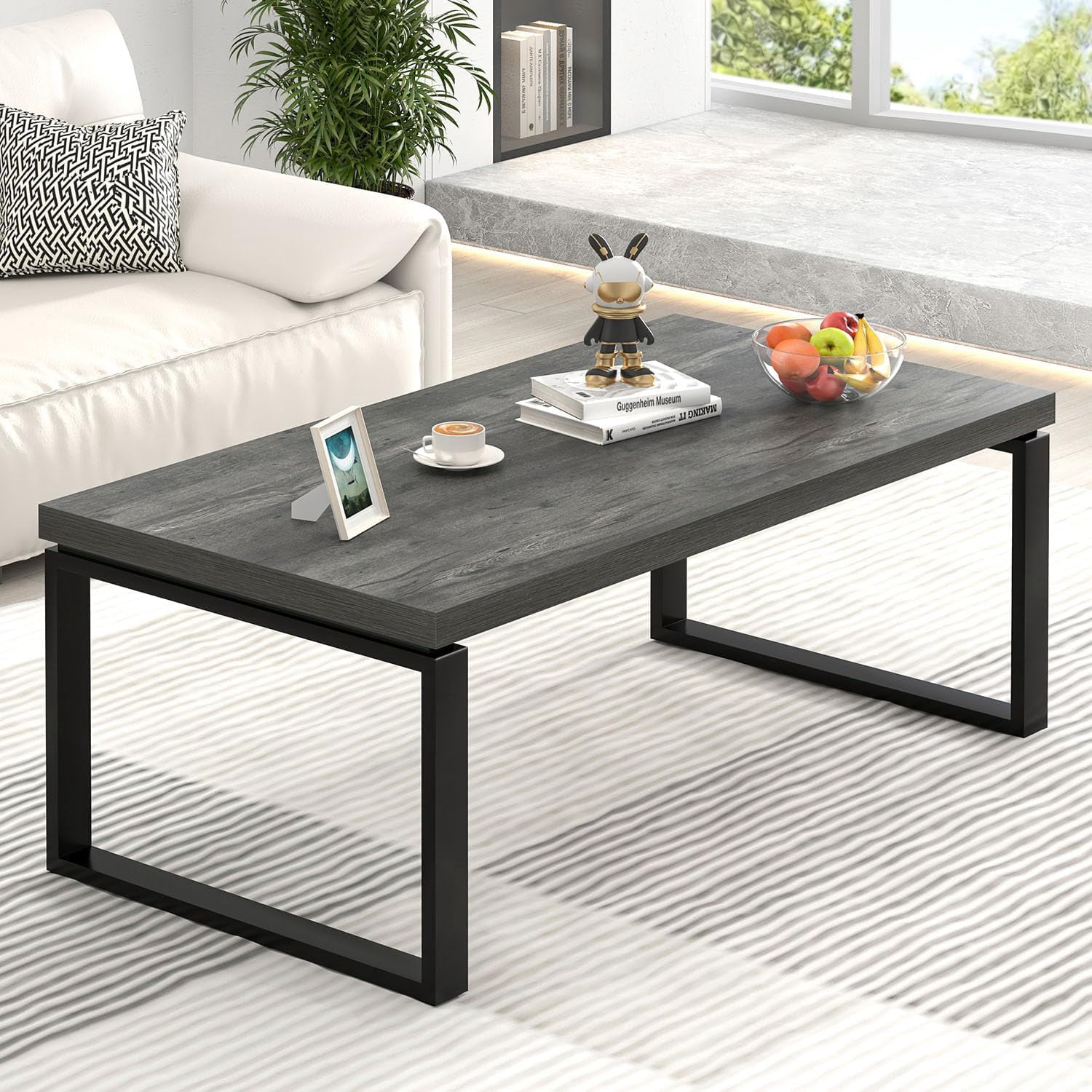Modern Coffee Table, Rustic Wood and Metal Center Table for Living Room ...