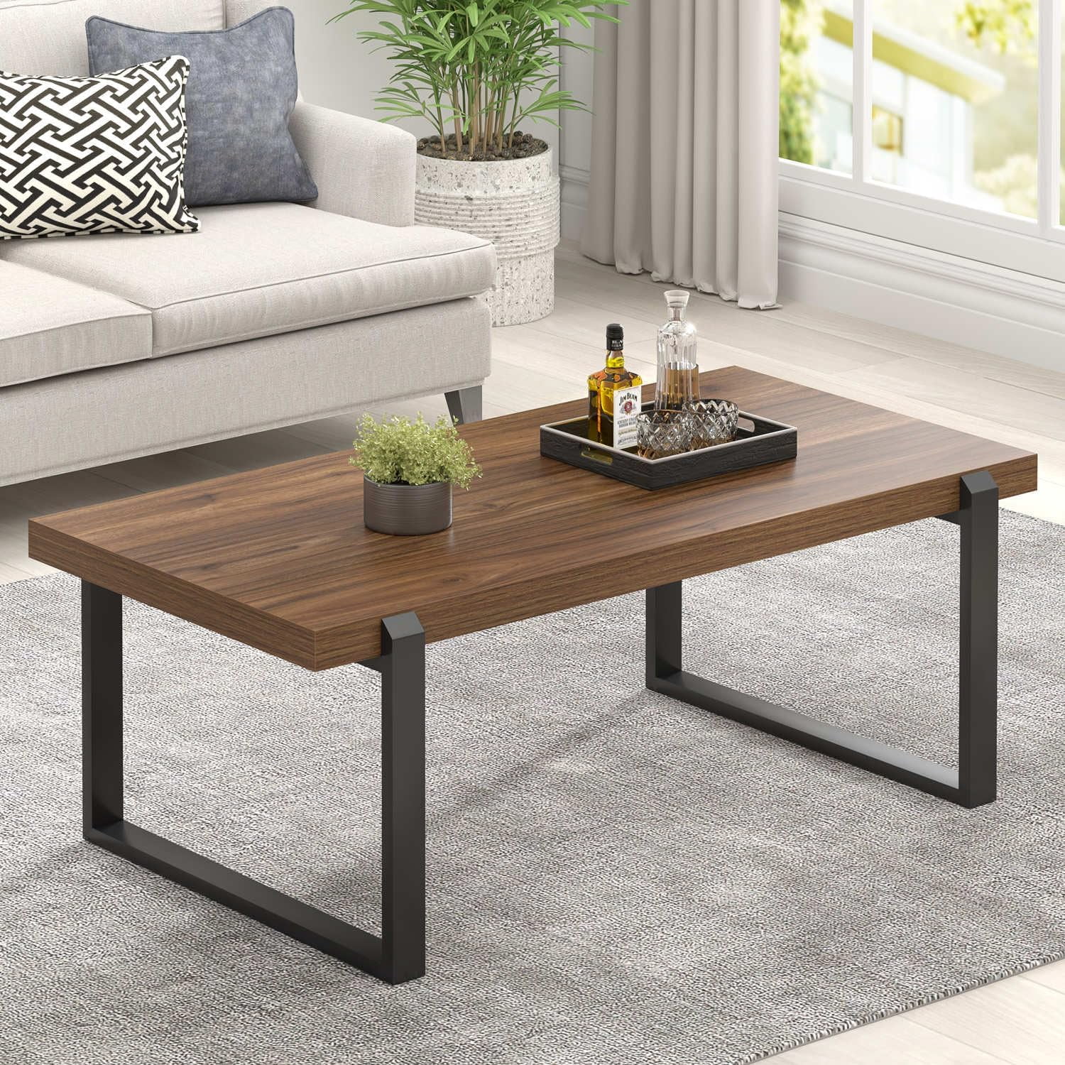 Modern Coffee Table, Rustic Wood and Metal Center Table, Industrial ...