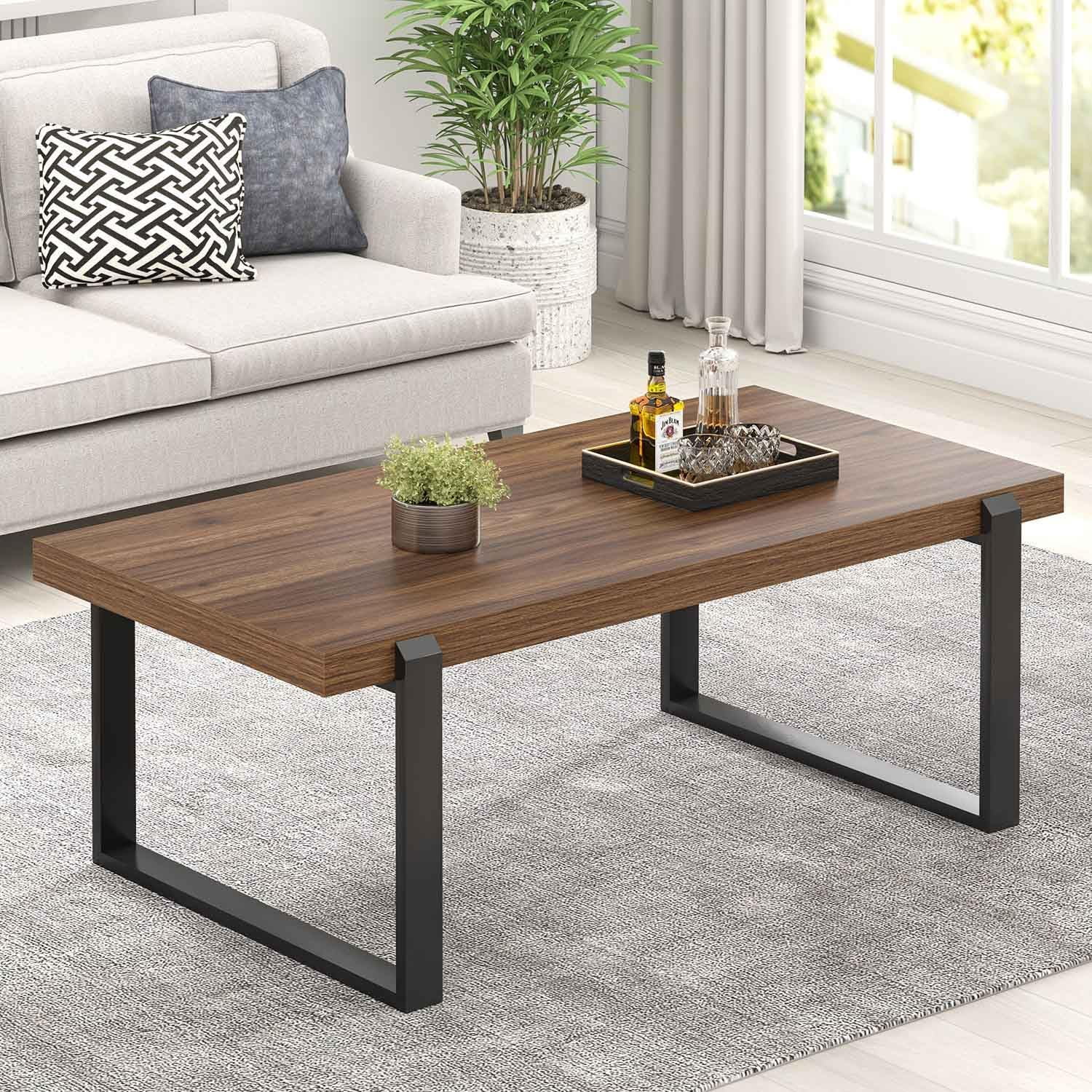 Modern Coffee Table, Rustic Wood and Metal Center Table, Industrial ...