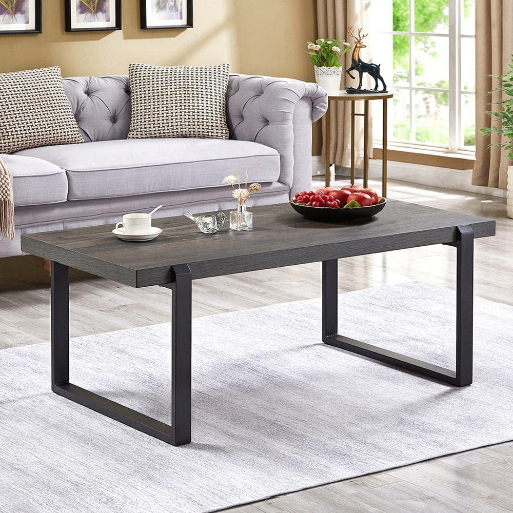 Modern Coffee Table, Rustic Wood and Metal Center Table, Rectangle ...