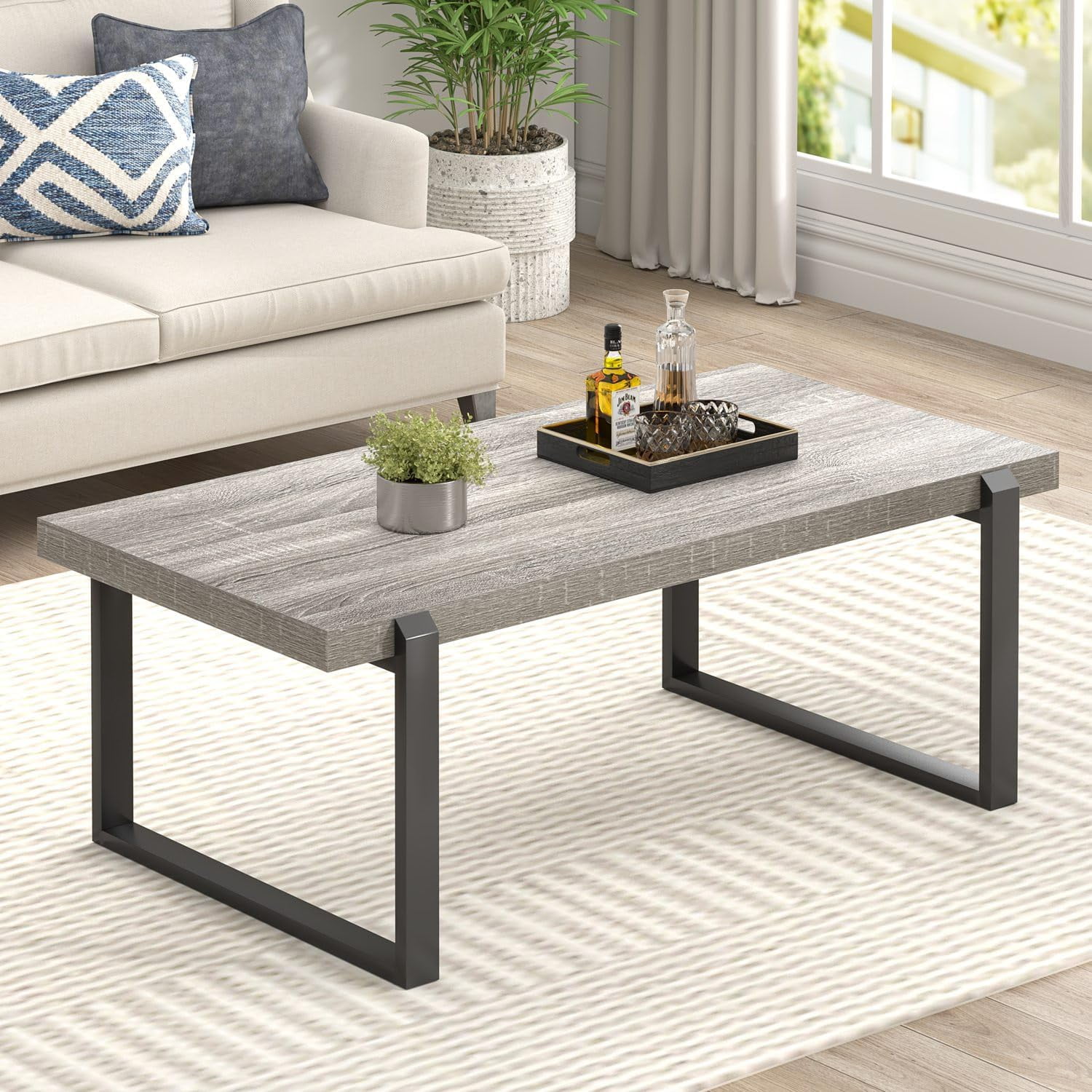 Modern Coffee Table, Rustic Wood and Metal Center Table, Retro Small ...