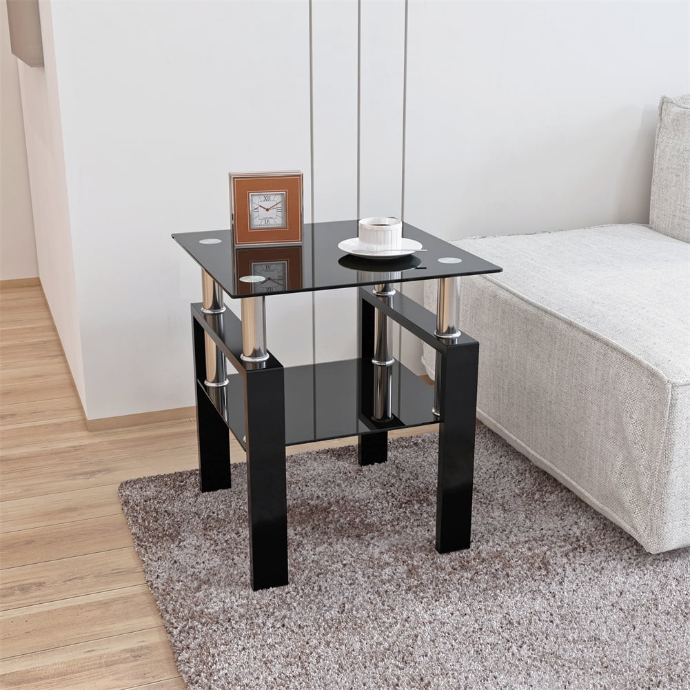 Modern Coffee Table Tempered Glass Center Tea Table 2-Tier Coffee Table ...