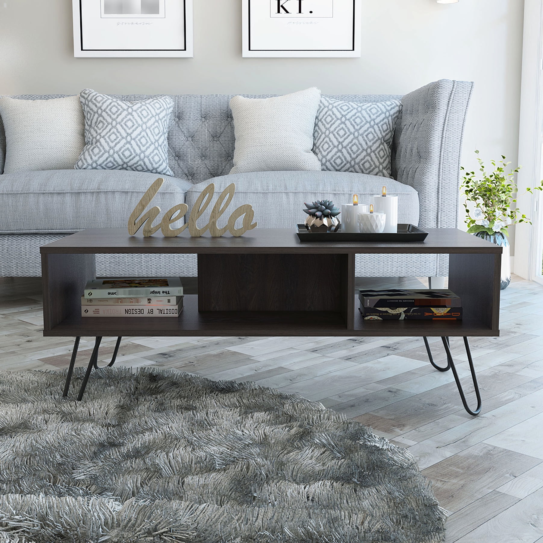 Modern Coffee Table, , Two Shelves & Graceful Hairpin Legs For Living ...