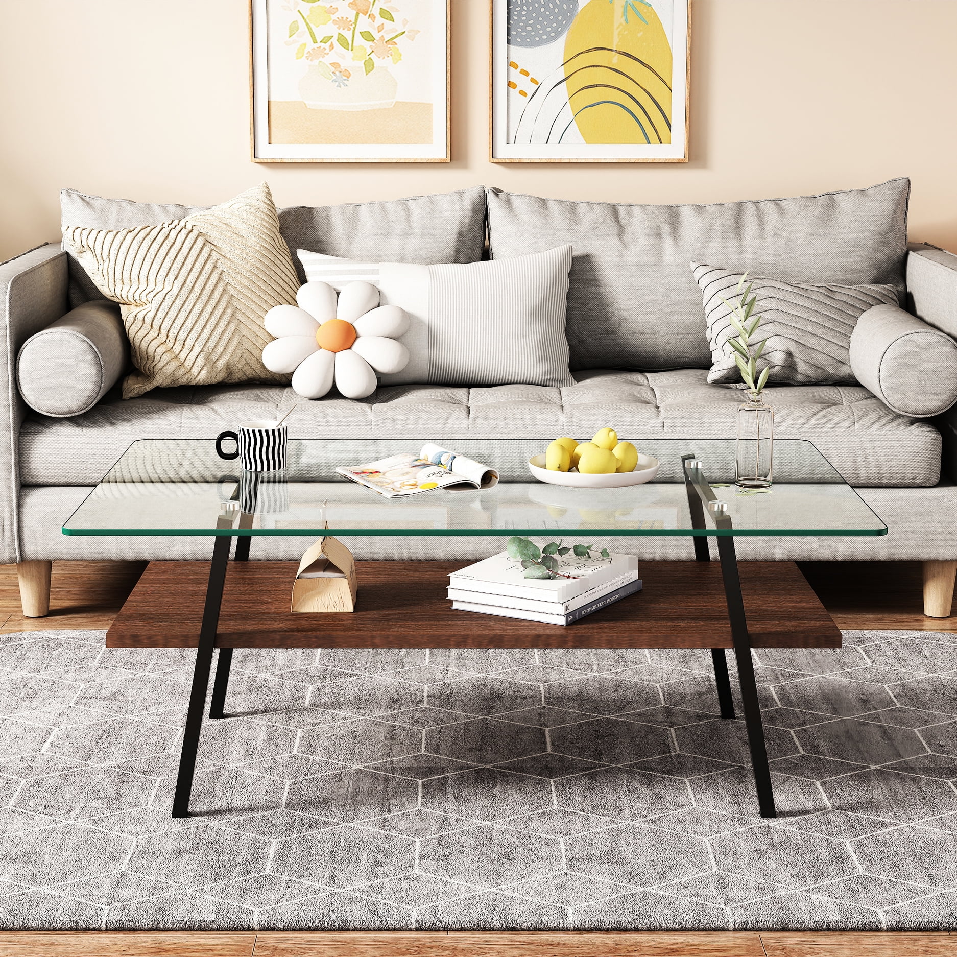 Modern Coffee Table With Tempered Glass Top And Robust Structure ...