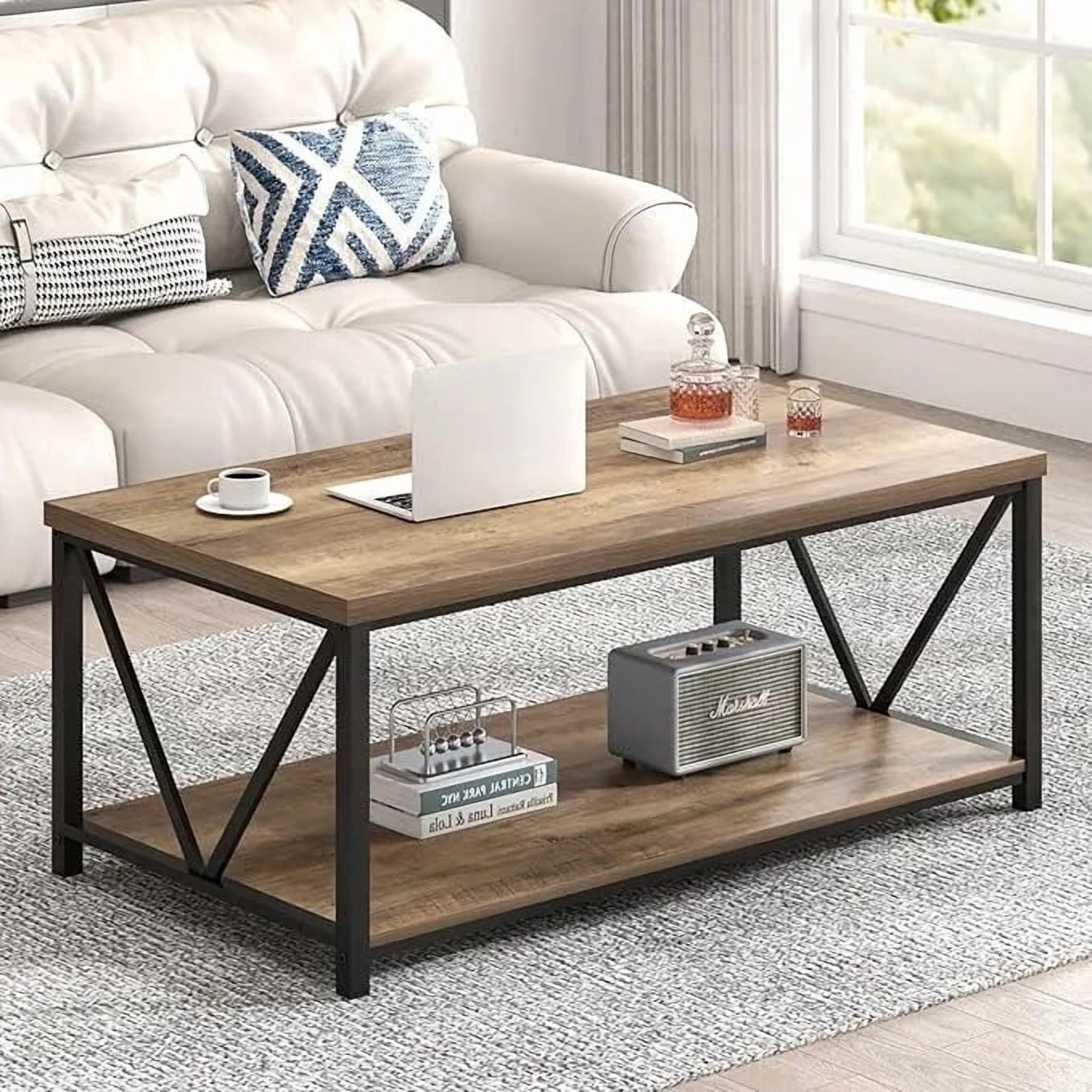 Modern Coffee Table, Wood and Metal Center Table with Storage ...
