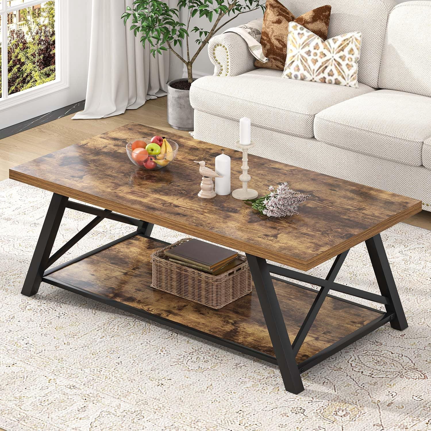 Modern Coffee Table, Wood and Metal Living Room Center Table with ...