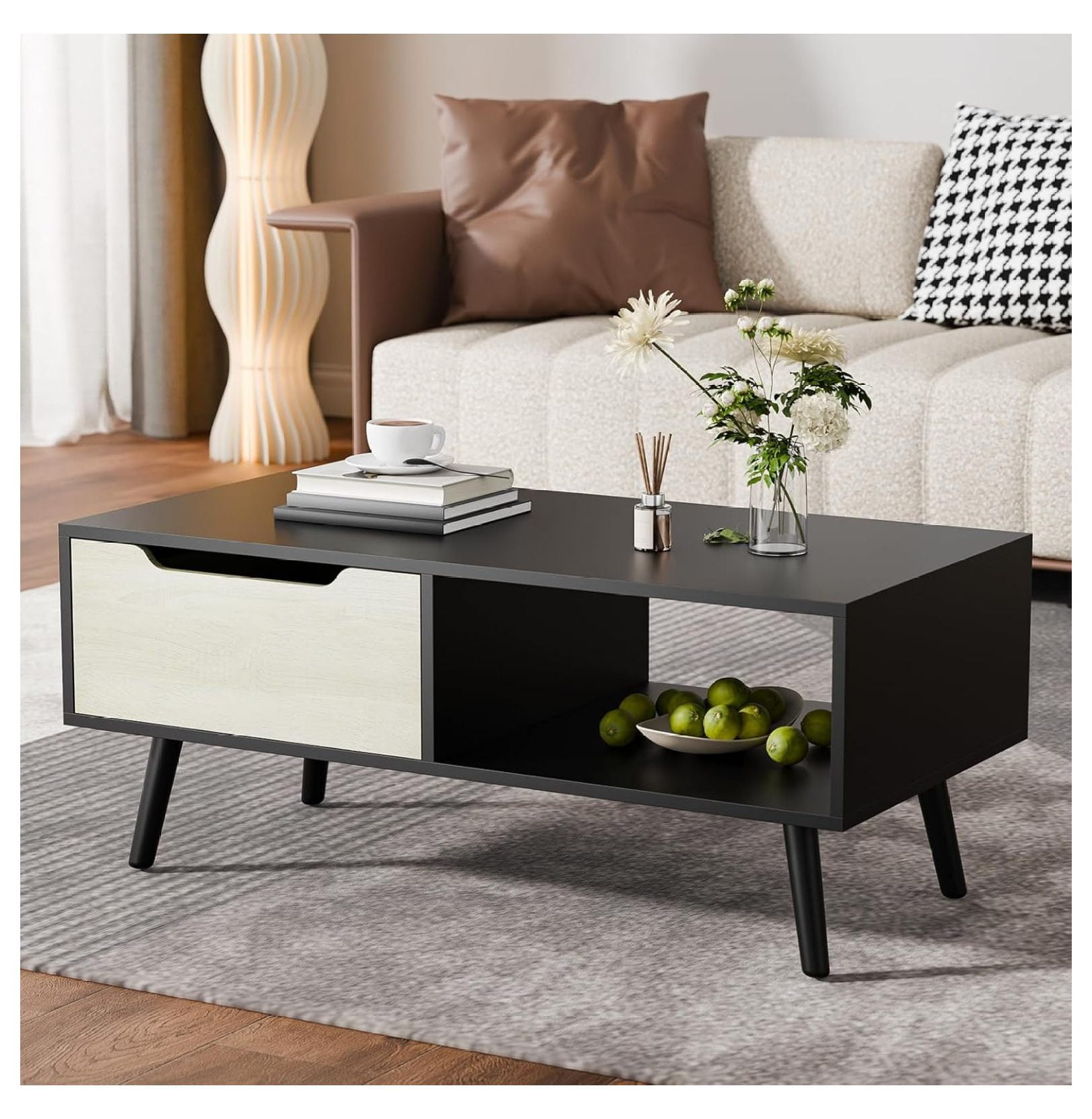 Modern Coffee Table, Wooden Cocktail Table with Storage, Minimalist ...