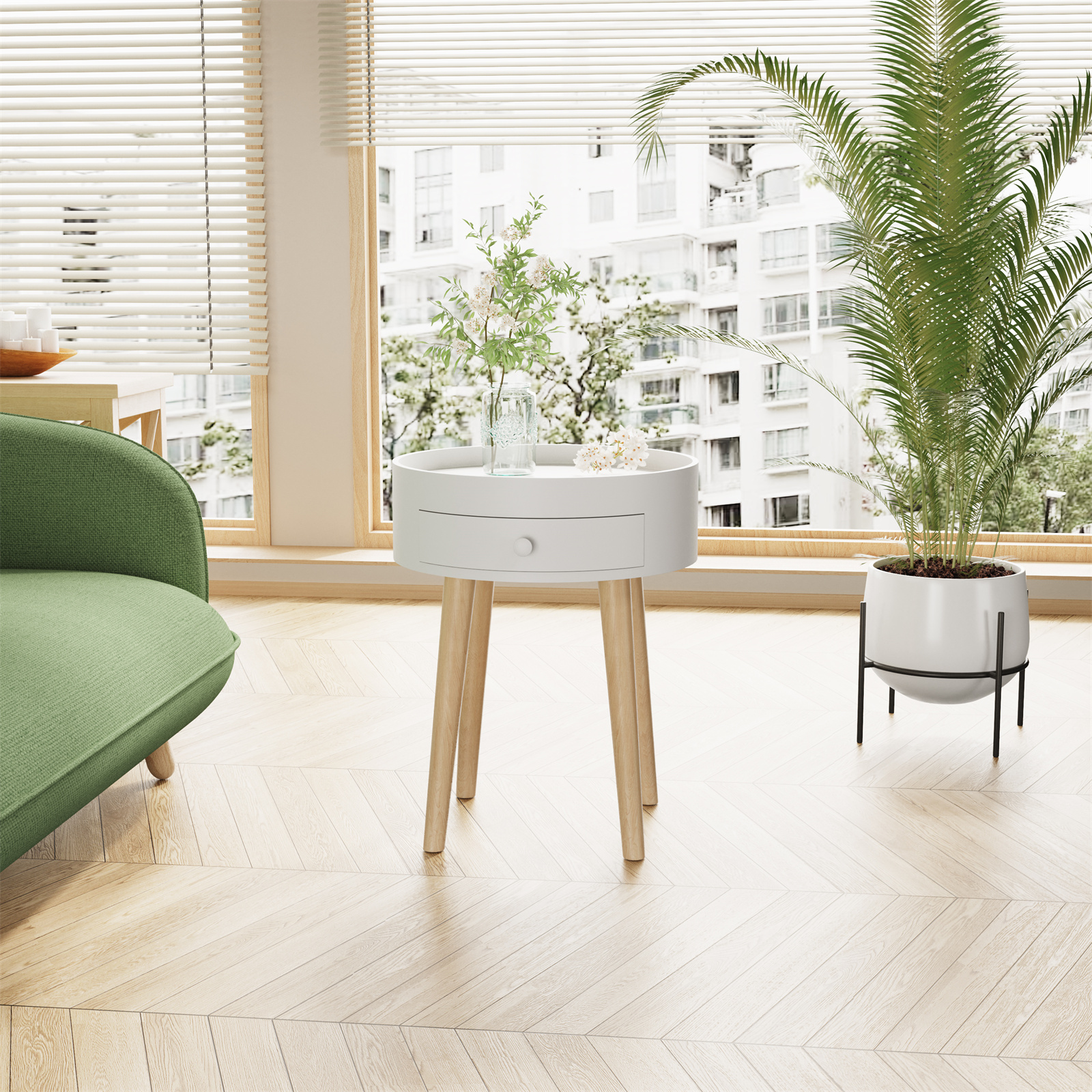 Modern Coffee Table with Drawer, Small Sofa Side Table with Wood Legs ...