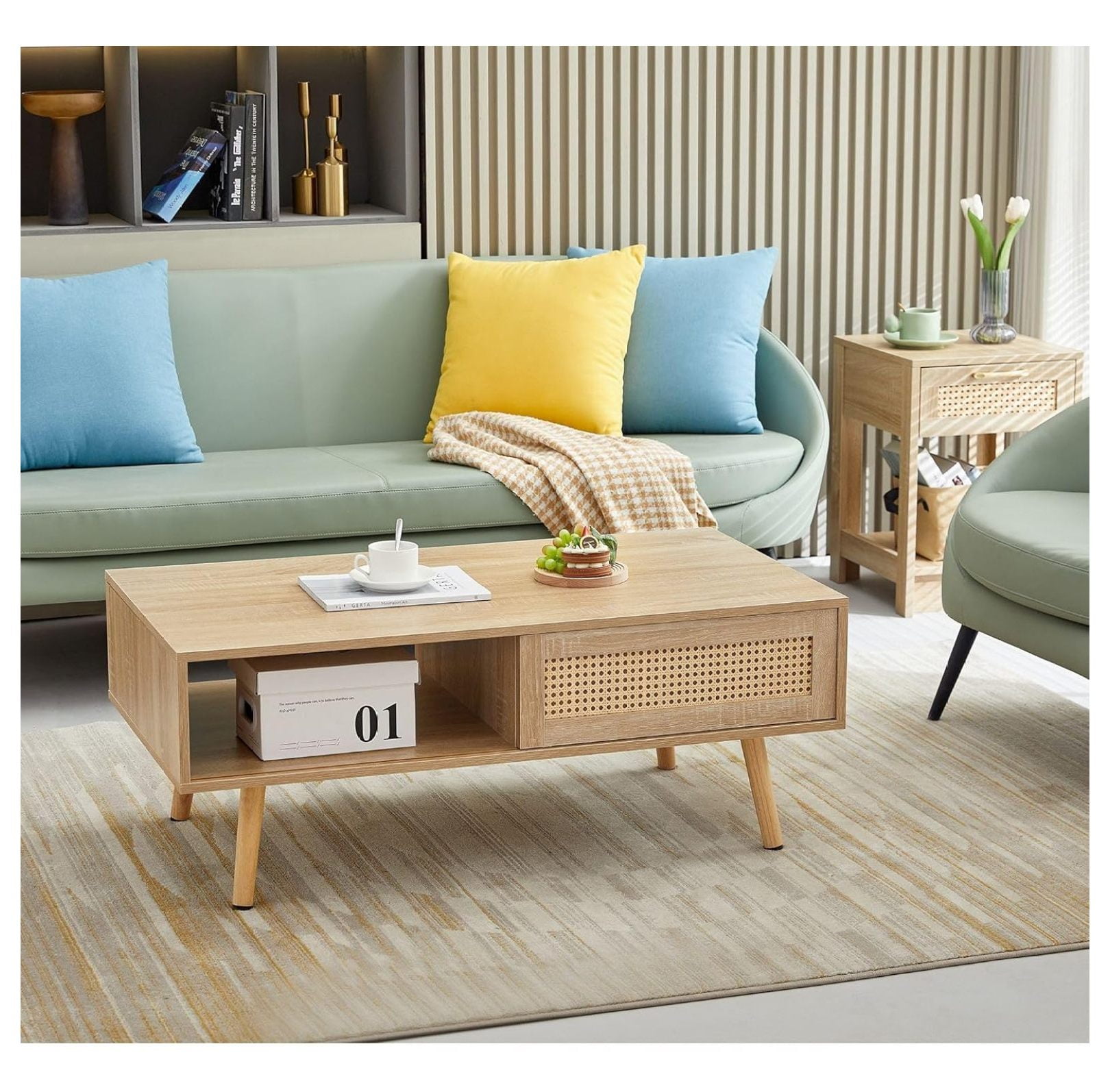 Modern Coffee Table with Storage, 41.3 Inch Rectangle Wooden Accent ...