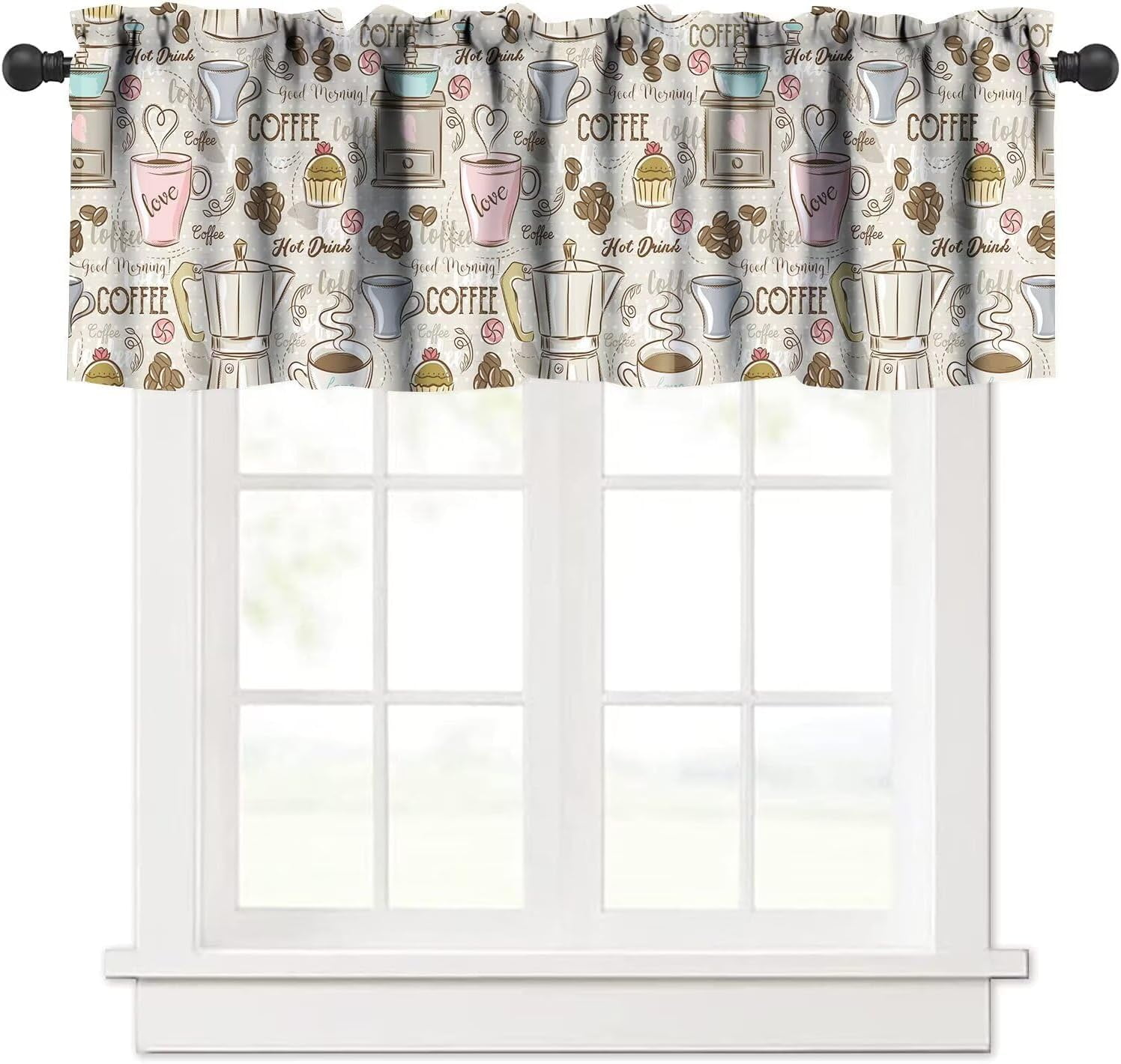 Modern Coffee Valance Curtain Vintage Espresso Machine Cupcakes Beans ...