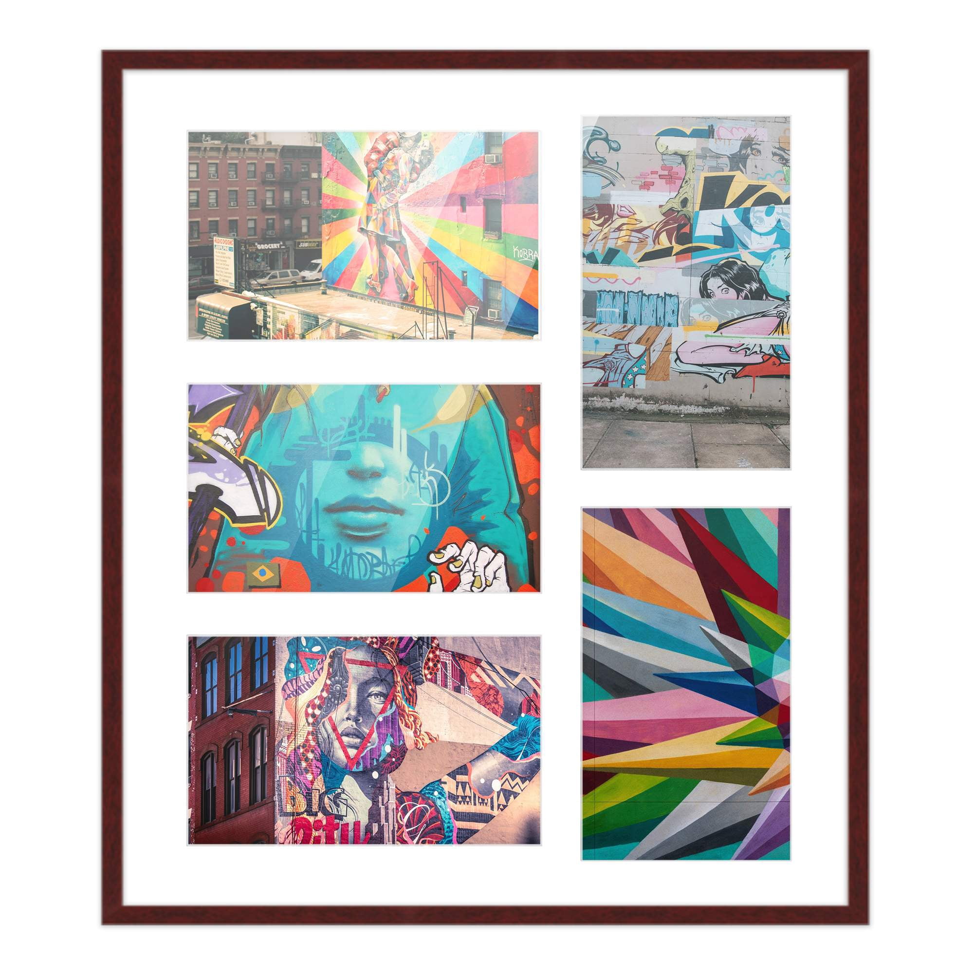 Brown Finish Collage Frame - White Mat, Holds Five 4x6 Photos , UV ...