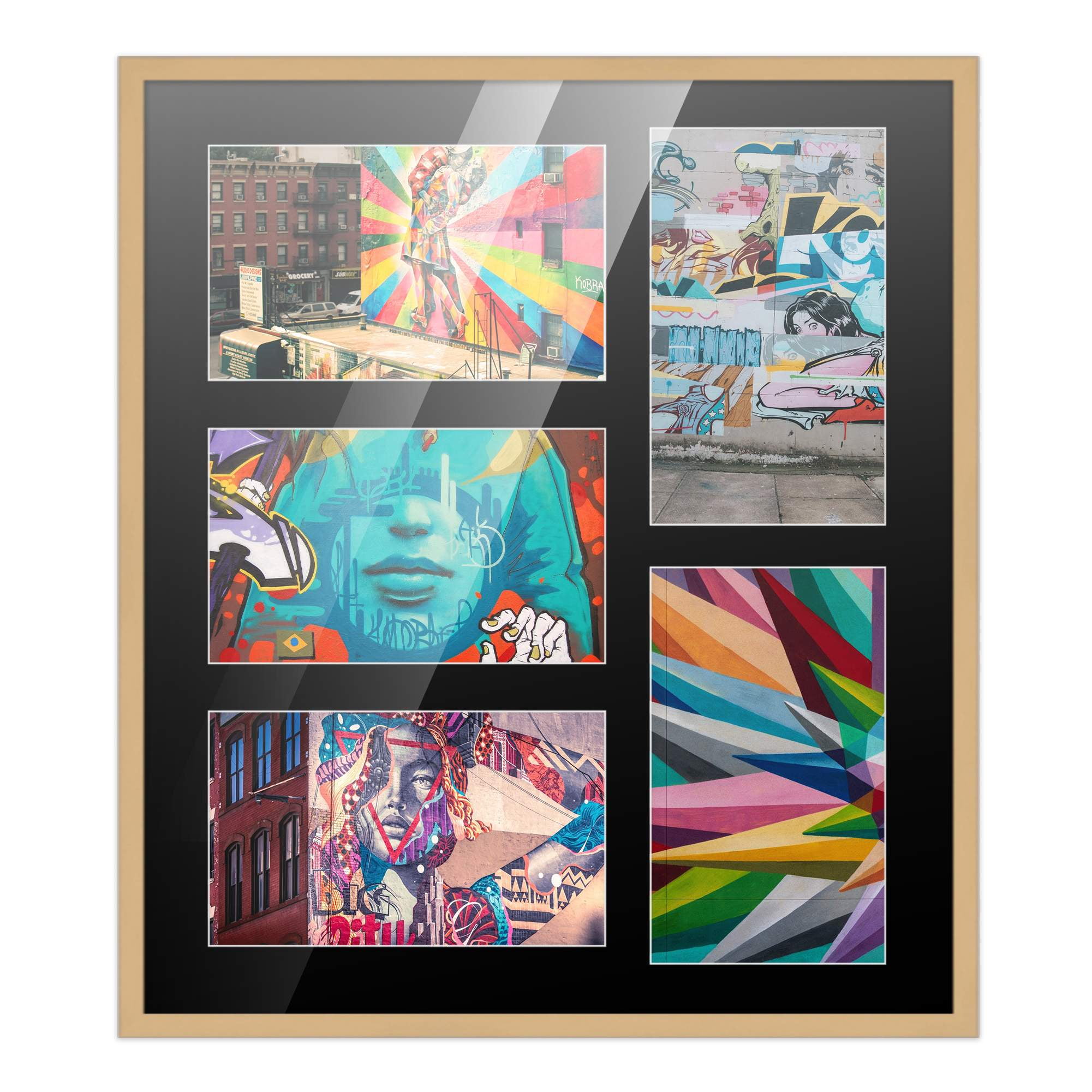 Natural Finish Collage Frame - Black Mat, Holds Five 4x6 Photos , UV ...