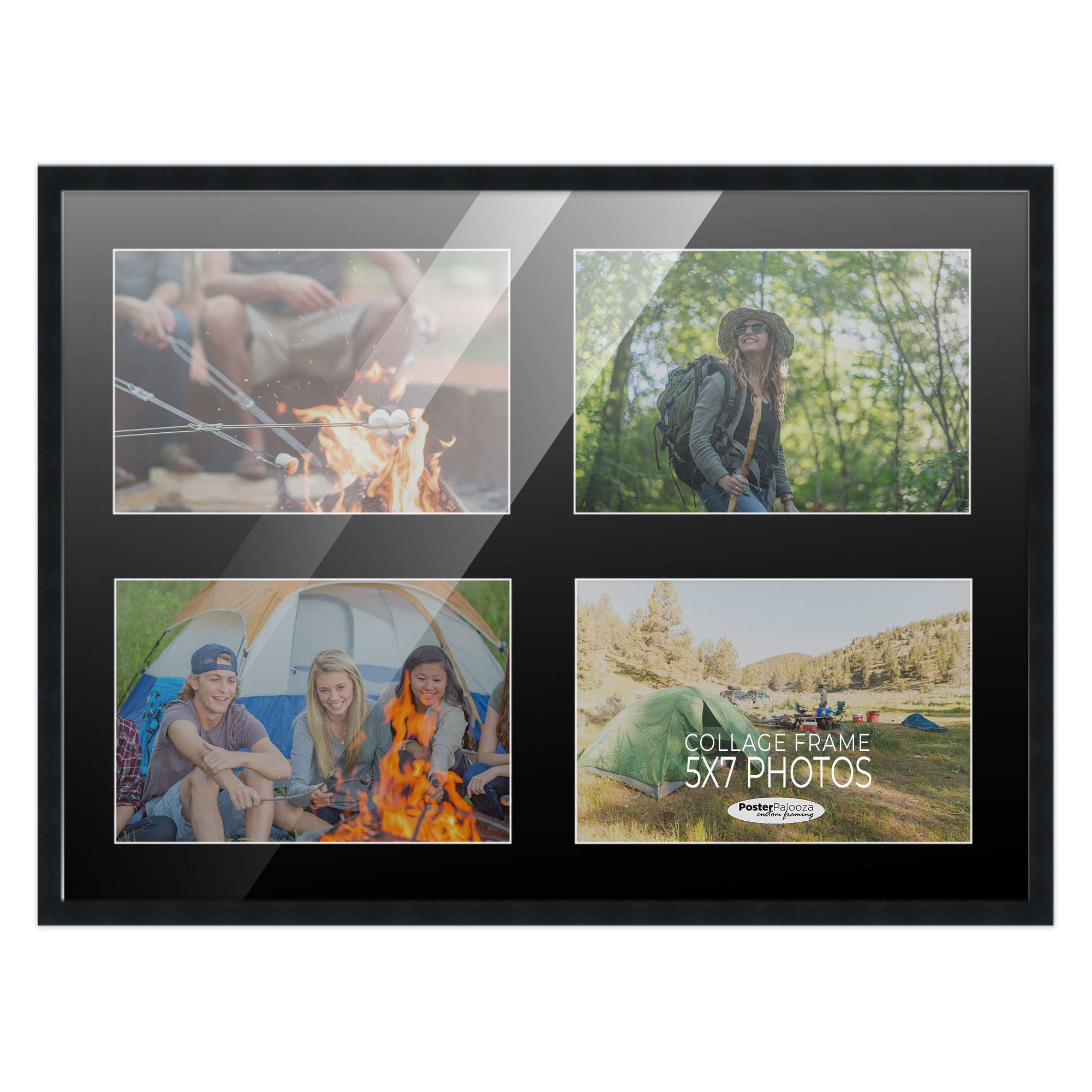 Black Finish Collage Frame - Black Mat, Holds Four 5x7 Photos , UV ...