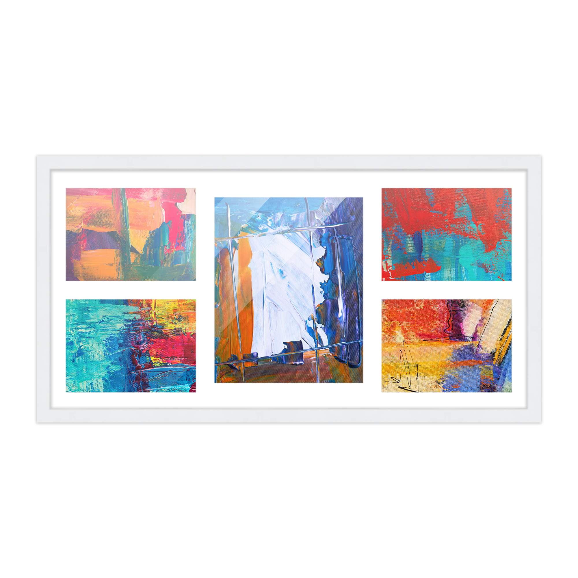 White Finish Collage Frame - White Mat, Holds Five Photos - 8x10 & 5x7 ...