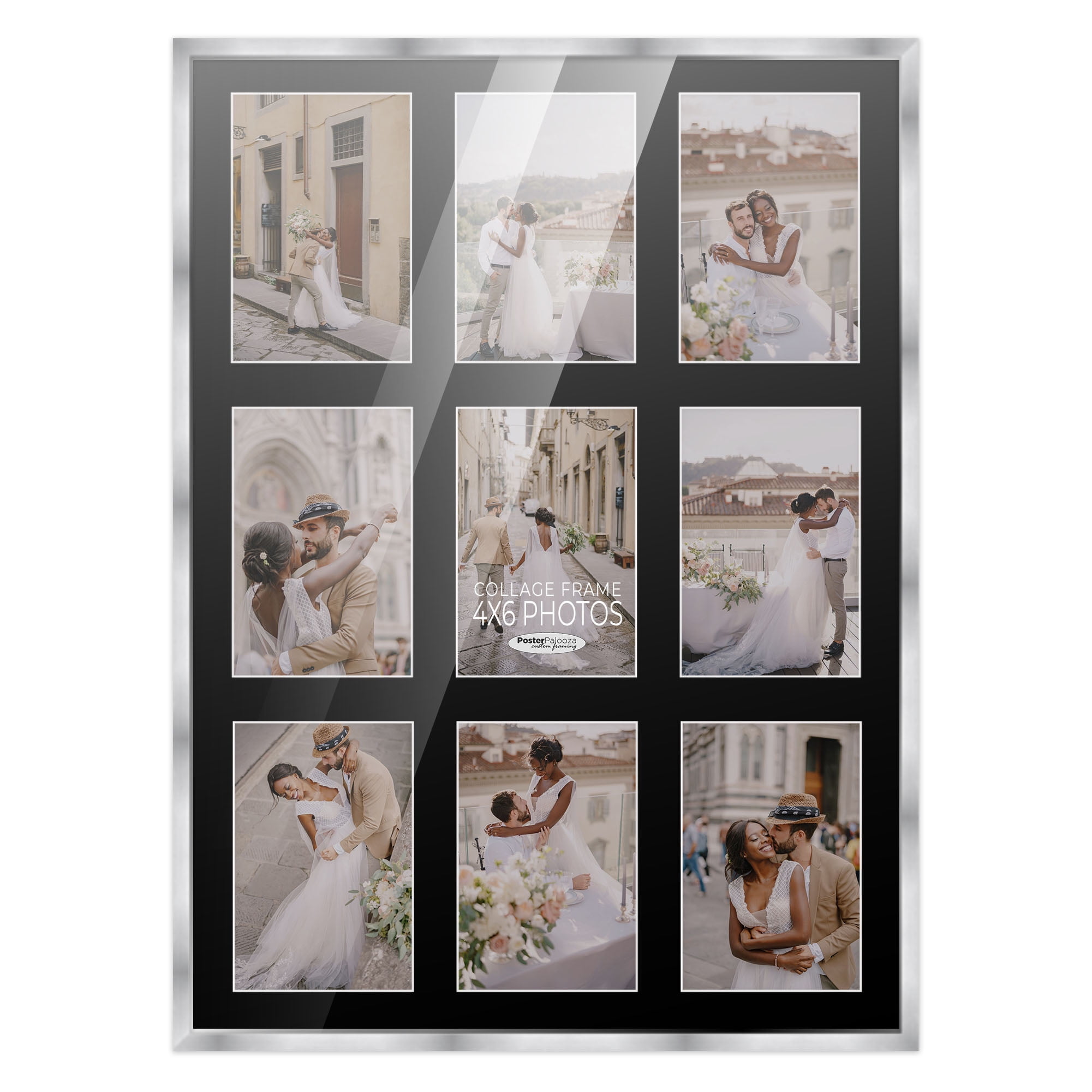 Stainless Steel Silver Wood Finish Collage Frame - Black Mat, Holds ...