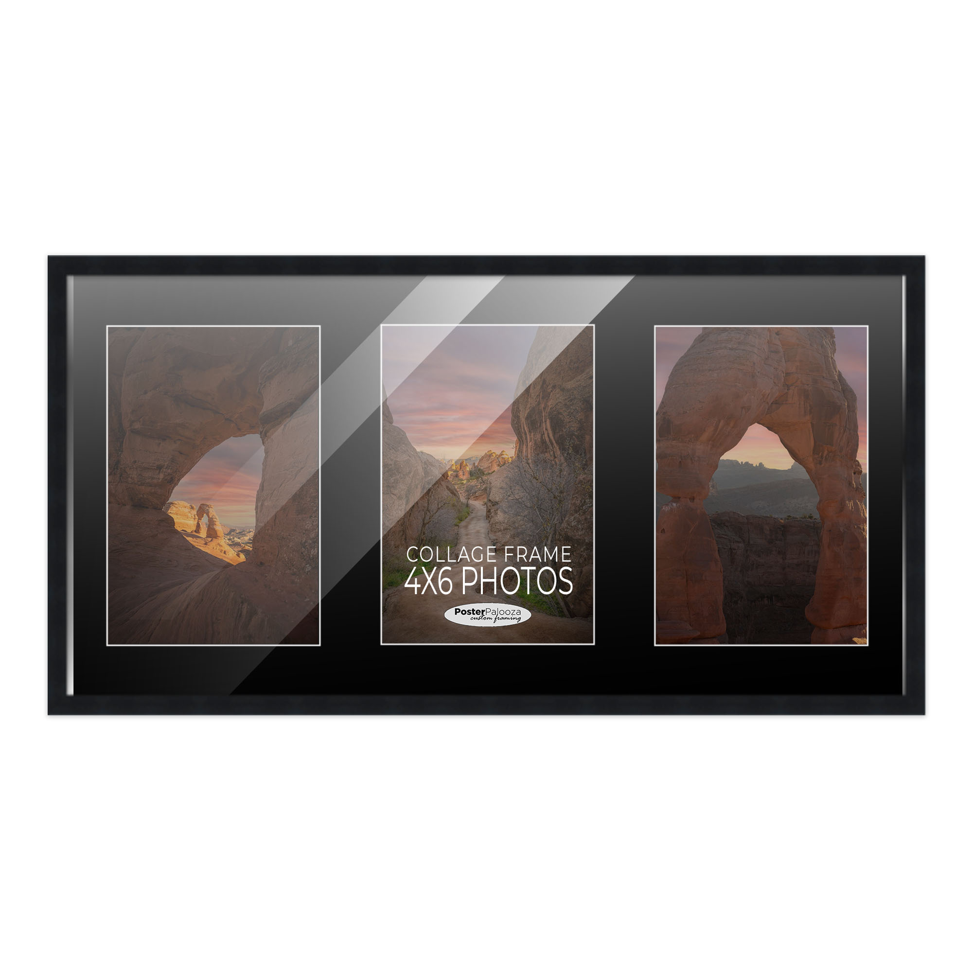 Black Finish Collage Frame - Black Mat, Holds Three 4x6 Photos , UV ...