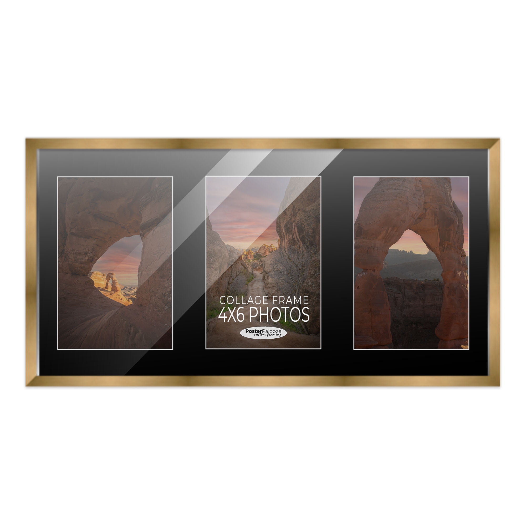 Metallic Gold Bronze Finish Collage Frame - Black Mat, Holds Three 4x6 ...
