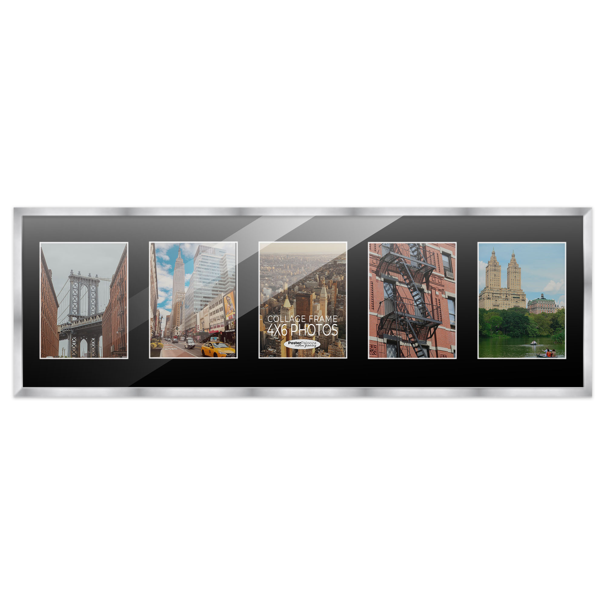 Stainless Steel Silver Wood Finish Collage Panoramic Frame - Black Mat ...